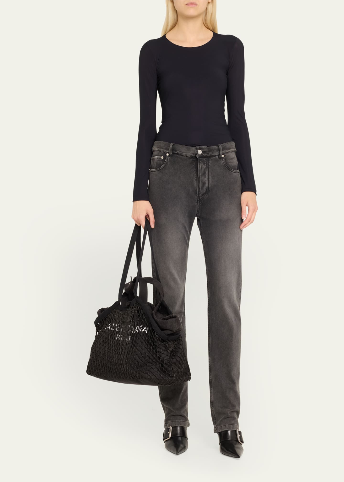 Balenciaga 24/7 Medium Washed Canvas and Fishnet Tote Bag - Bergdorf Goodman