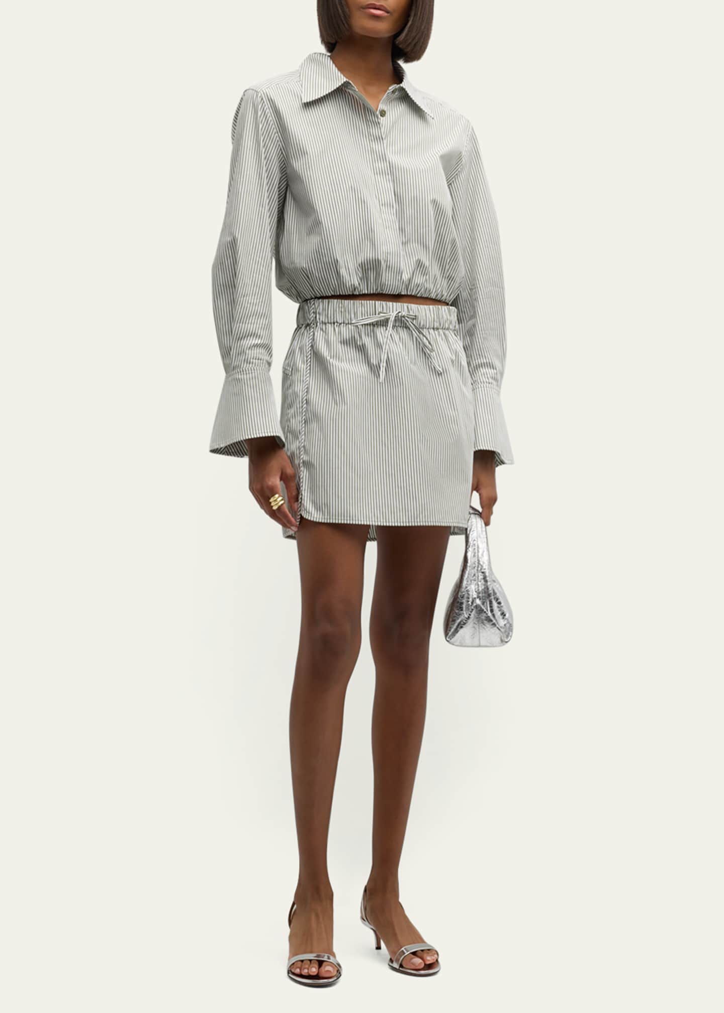 SIMKHAI Blythe Cropped Cotton Stripe Button-Front Top - Bergdorf Goodman