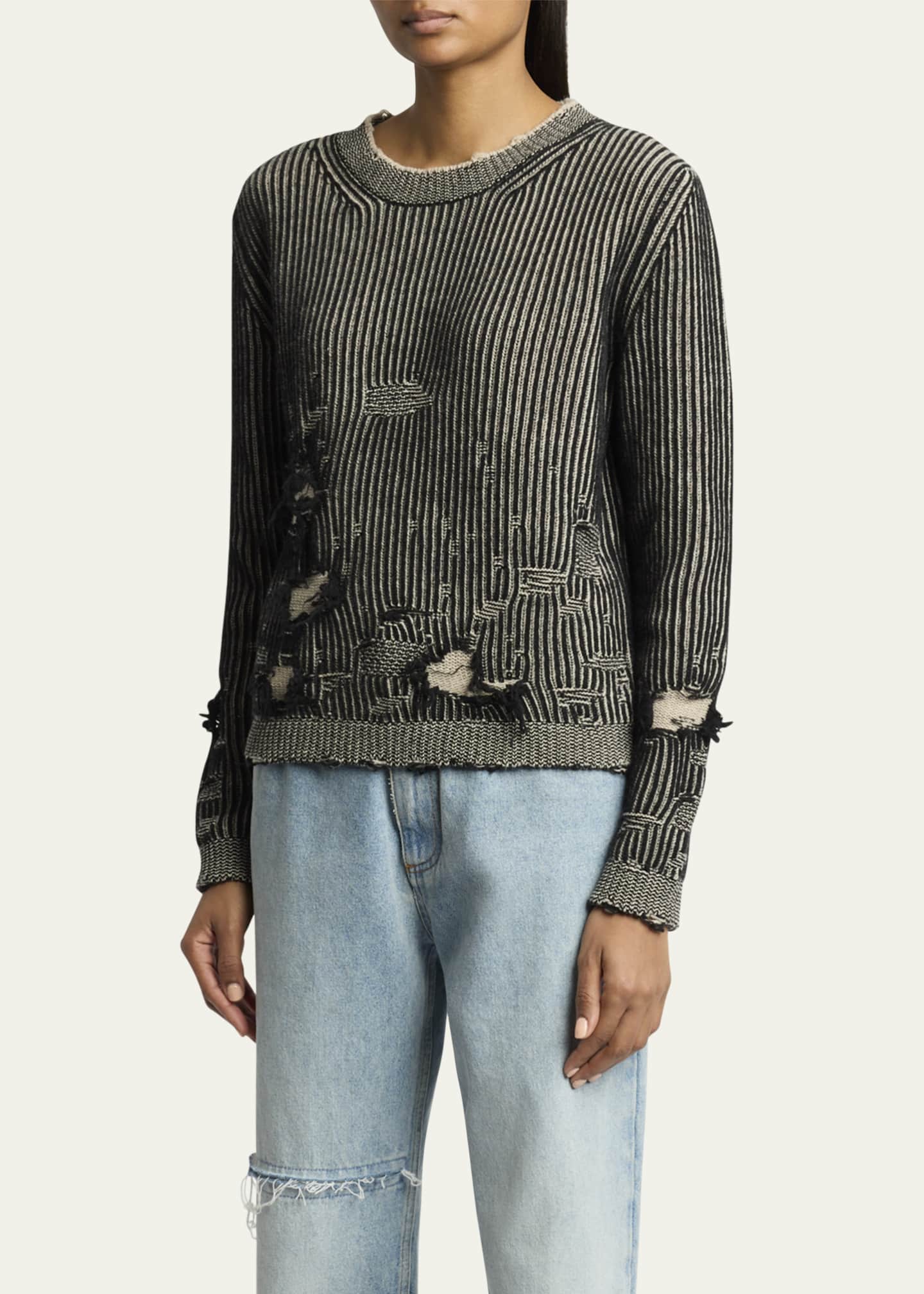 MM6 Maison Margiela Distressed Crewneck Sweater - Bergdorf Goodman