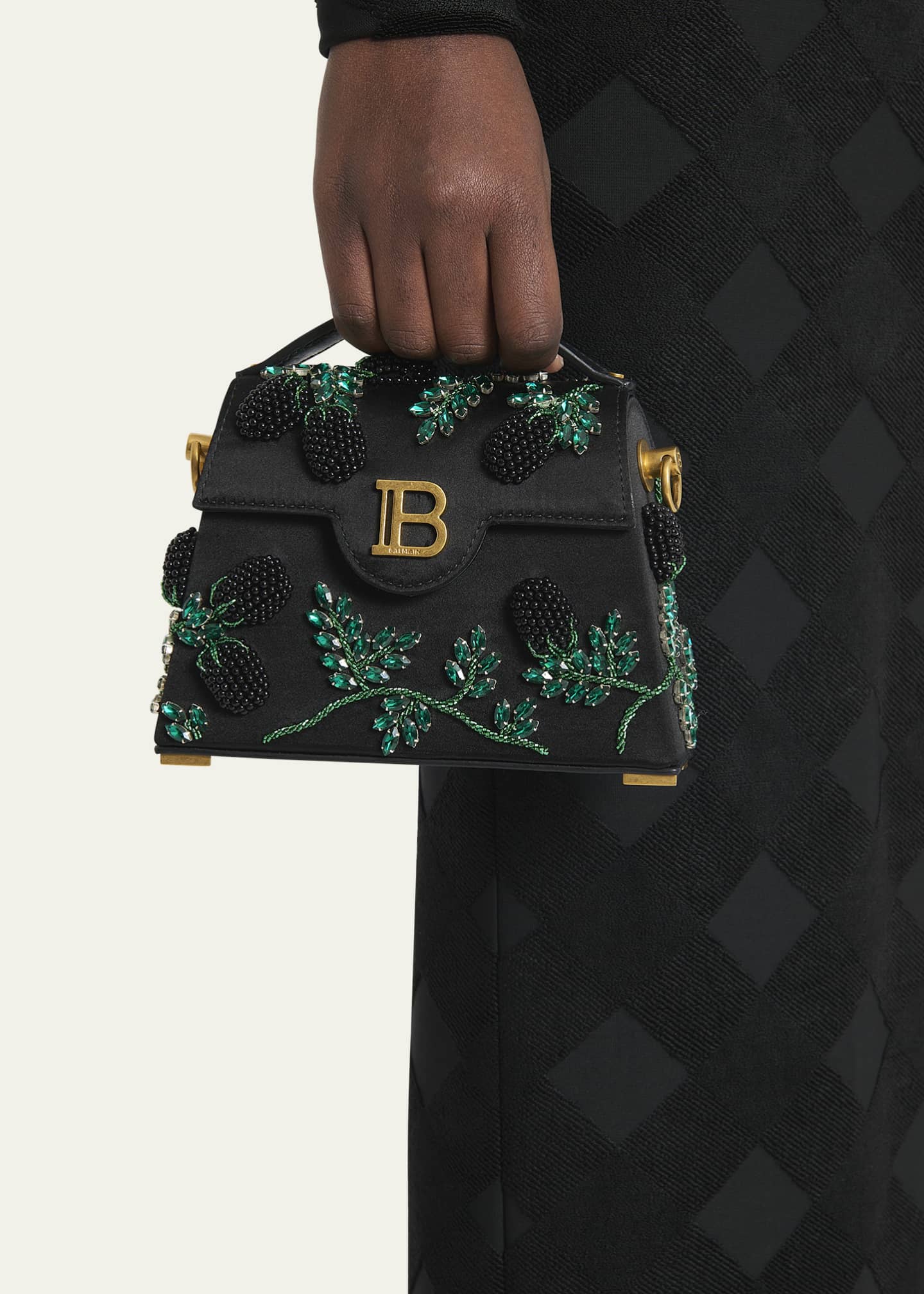 Balmain B-Buzz Dynasty Small Top-Handle Bag in Blackberry Satin Silk ...