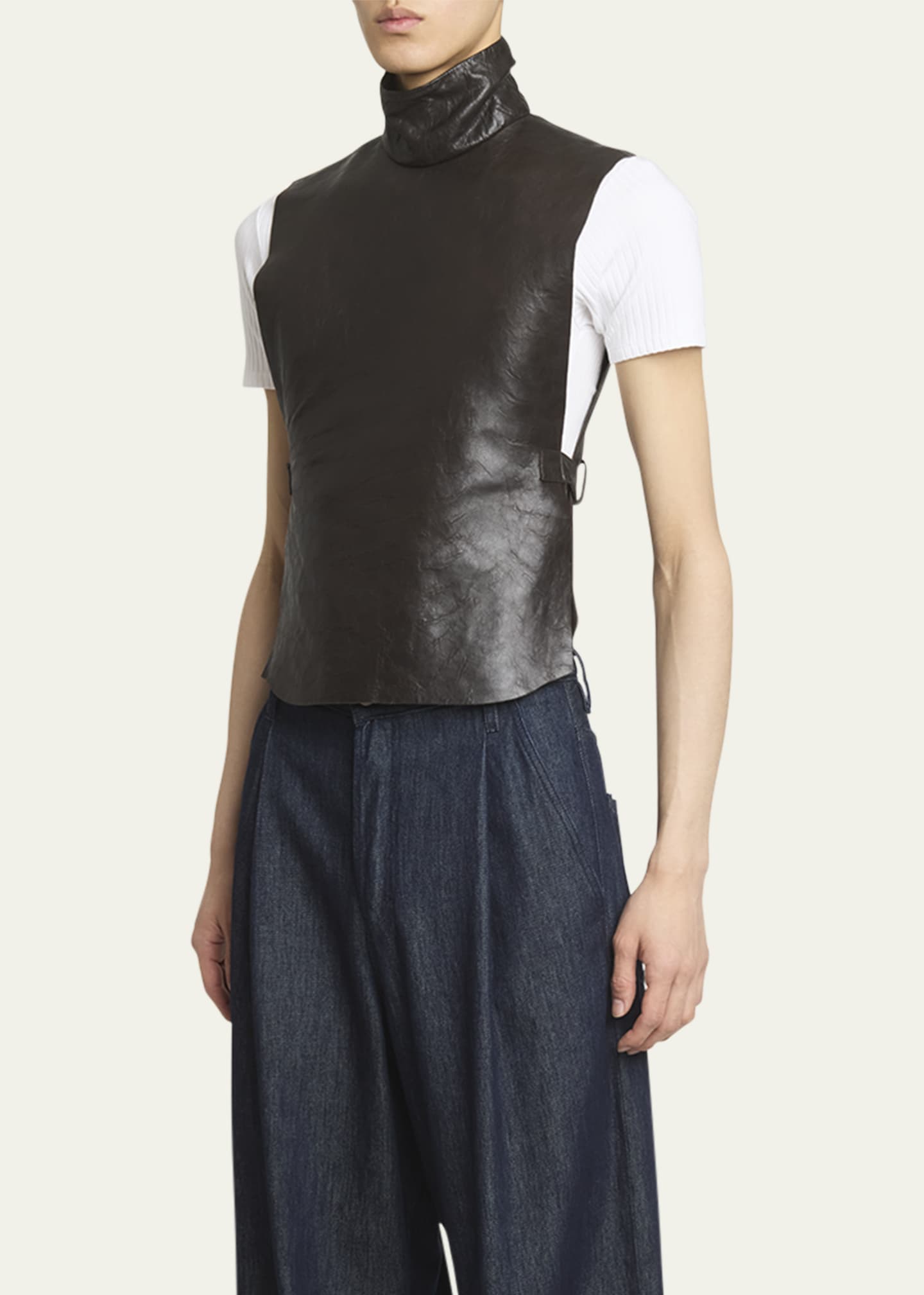 Dries Van Noten Men's Lance Mock-Neck Leather Sleeveless Top - Bergdorf ...