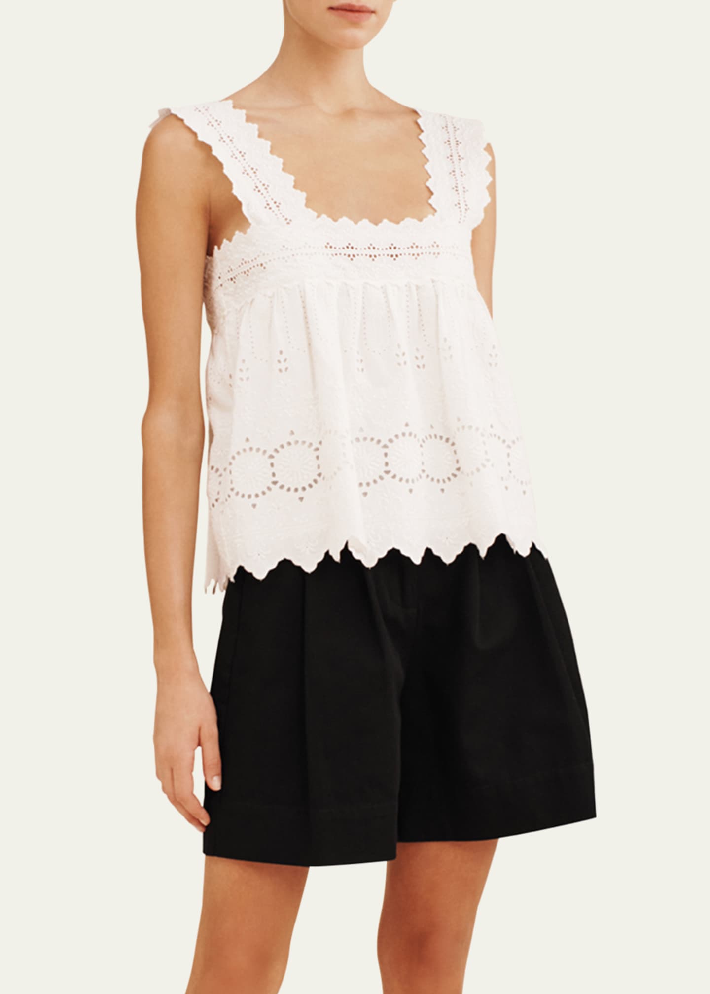 Posse Amelia Cutwork Embroidery Cotton Square-Neck Top - Bergdorf Goodman