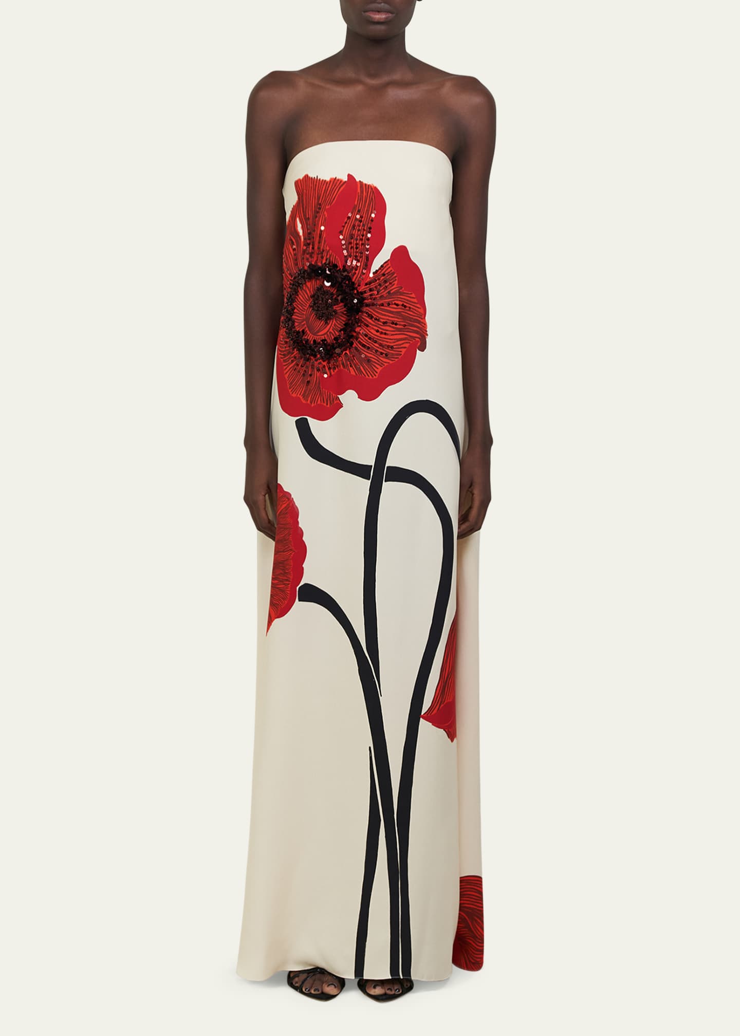 Johanna Ortiz Strapless Red Petals Embellished Maxi Dress - Bergdorf ...