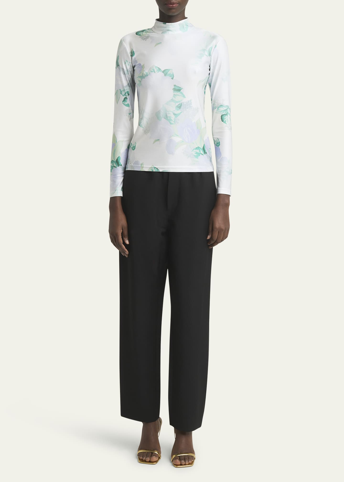 MERYLL ROGGE Floral Mock-Neck Top with Piping - Bergdorf Goodman