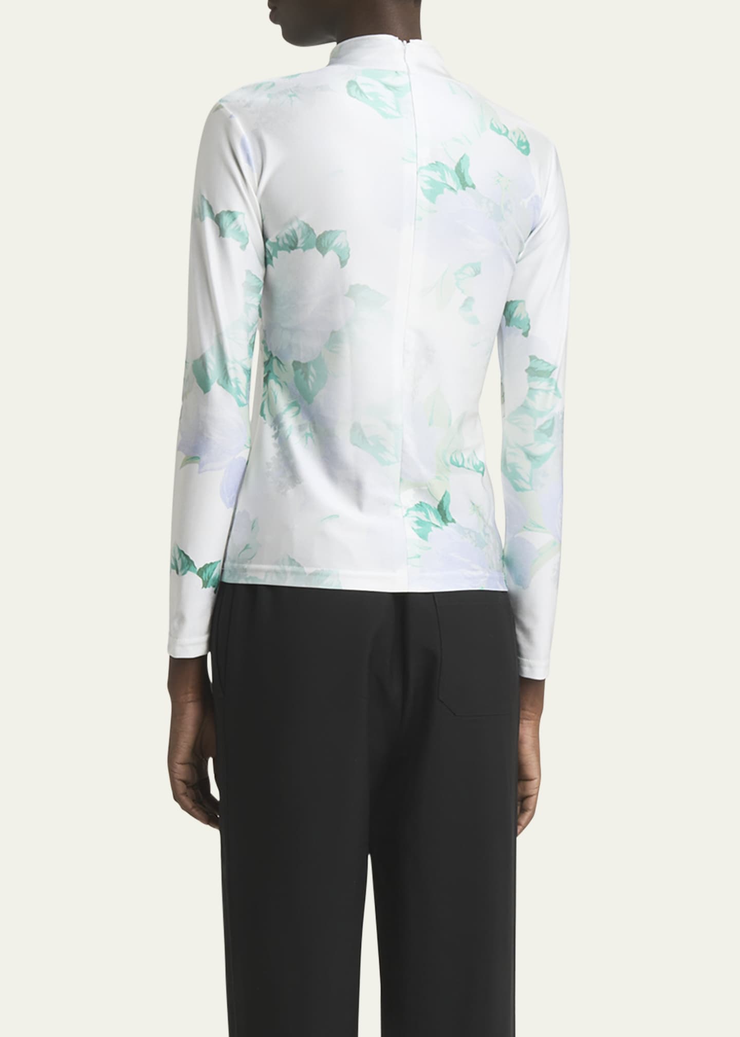 MERYLL ROGGE Floral Mock-Neck Top with Piping - Bergdorf Goodman