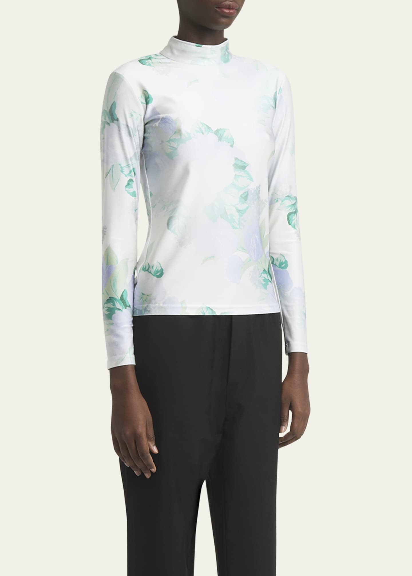 MERYLL ROGGE Floral Mock-Neck Top with Piping - Bergdorf Goodman