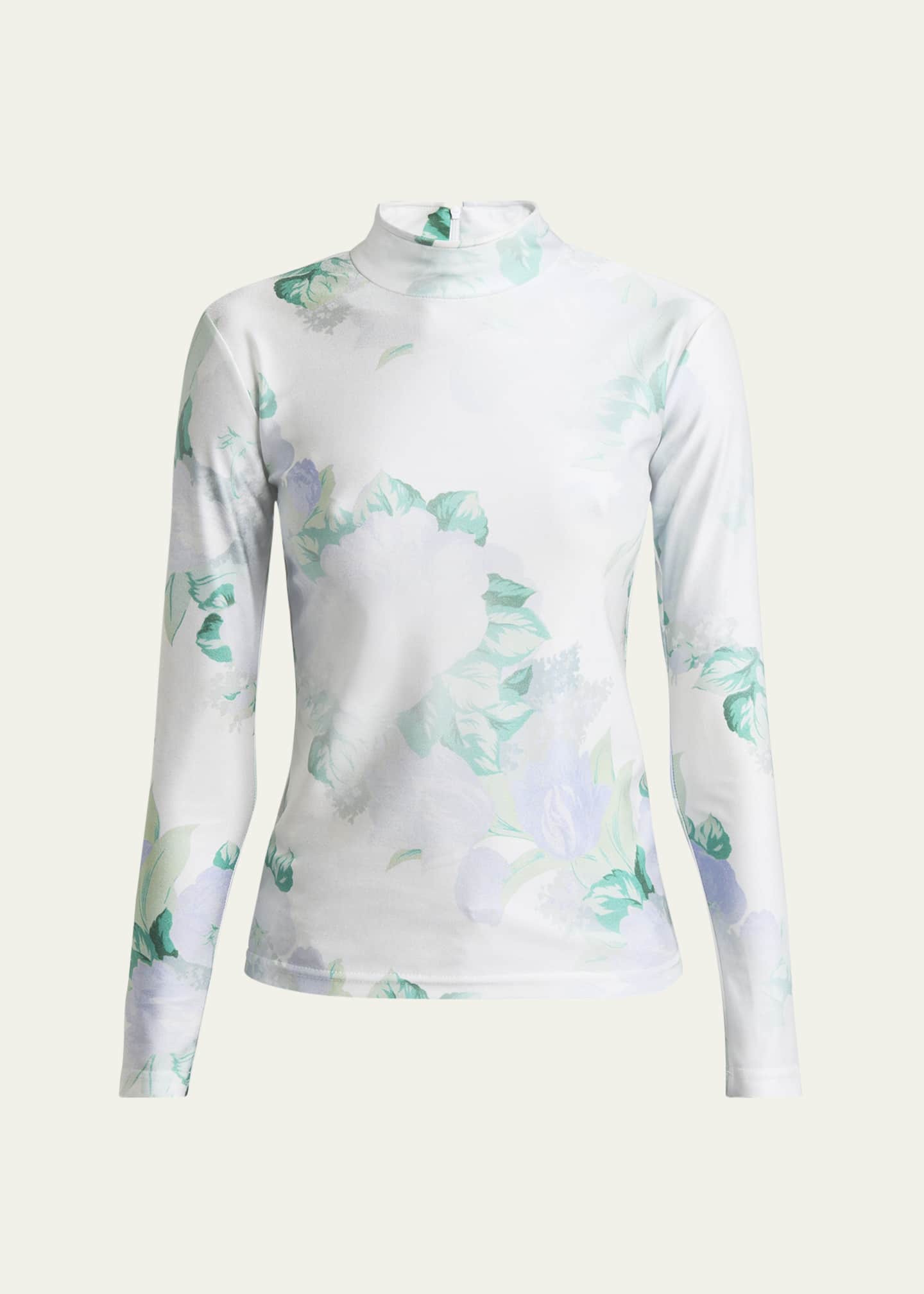 MERYLL ROGGE Floral Mock-Neck Top with Piping - Bergdorf Goodman