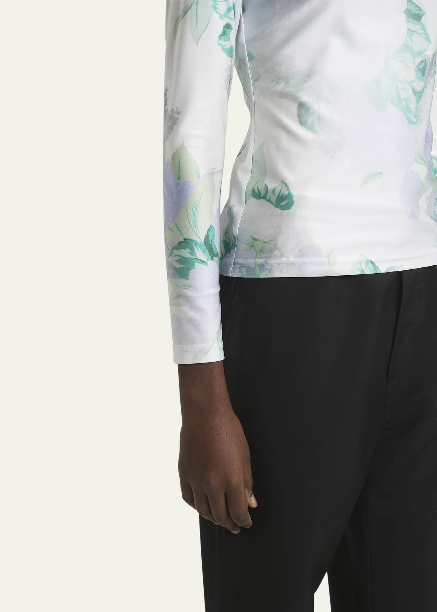 MERYLL ROGGE Floral Mock-Neck Top with Piping - Bergdorf Goodman