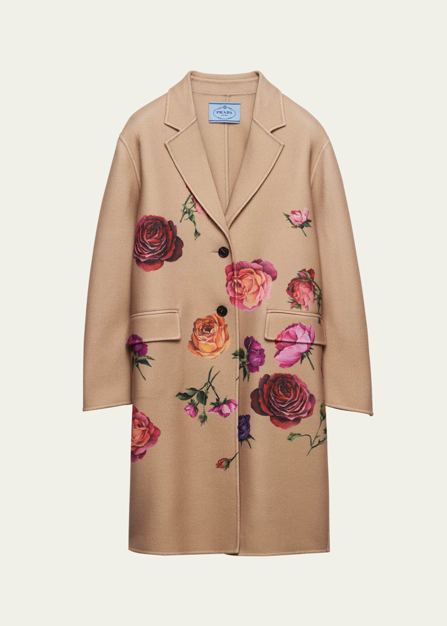Prada Cashmere Trench Coat with Rose Detail - Bergdorf Goodman