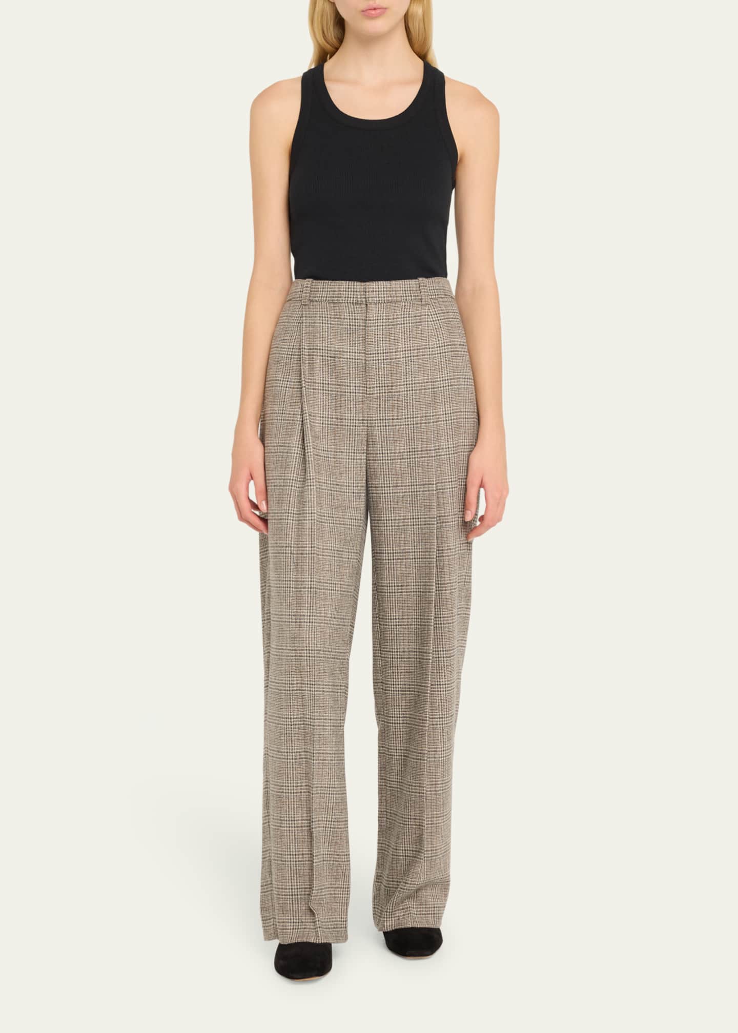 Vince High-Rise Wool-Blend Plaid Trousers - Bergdorf Goodman