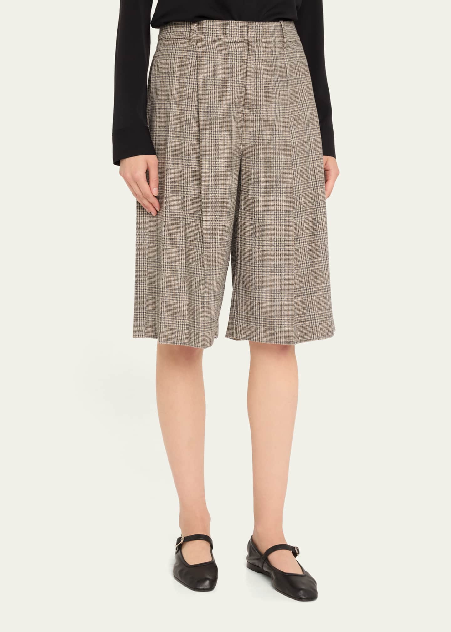 Vince Wide-Leg Wool-Blend Plaid Shorts - Bergdorf Goodman