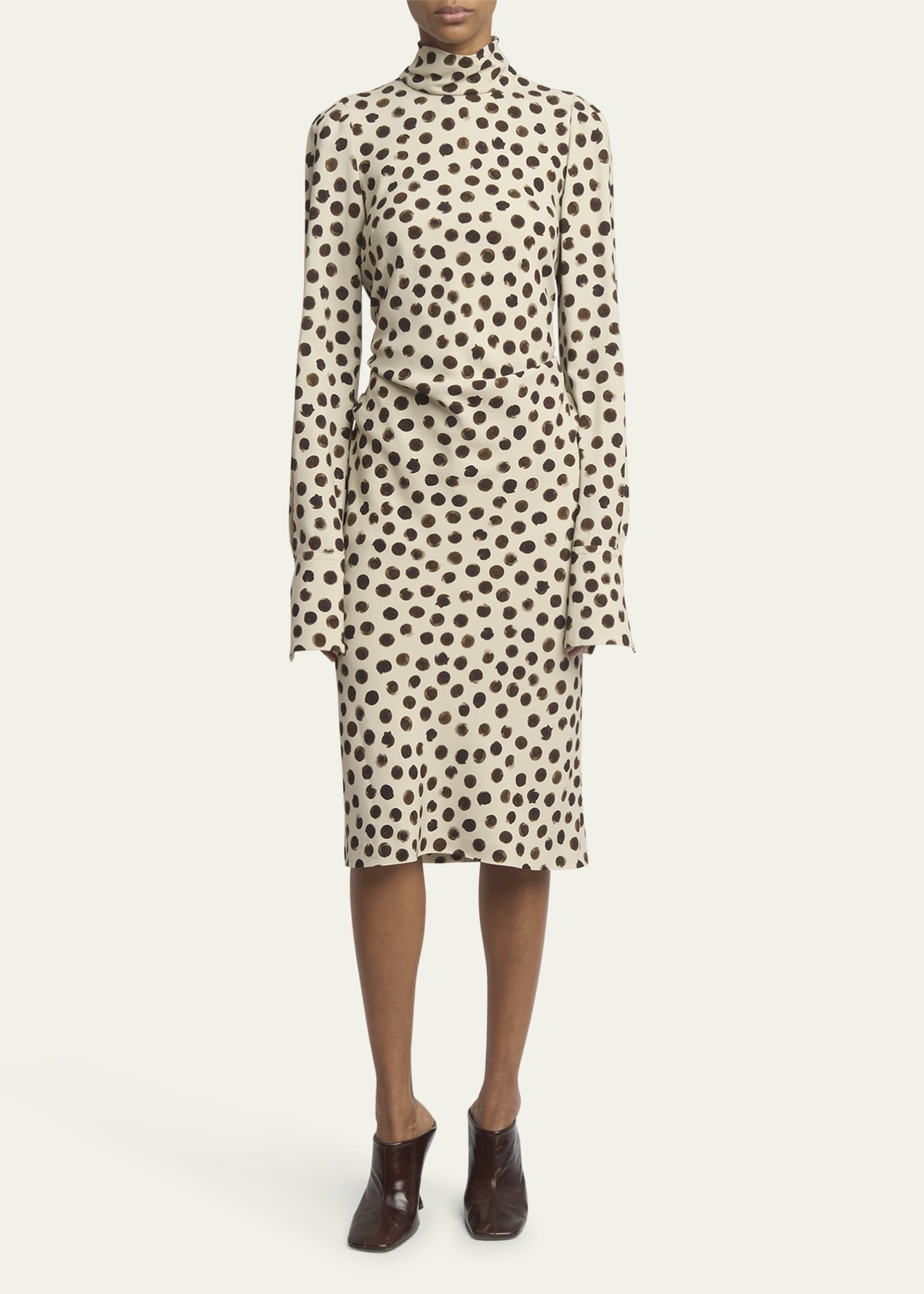 Dries Van Noten Delvet Polka Dot Belted Midi Dress - Bergdorf Goodman