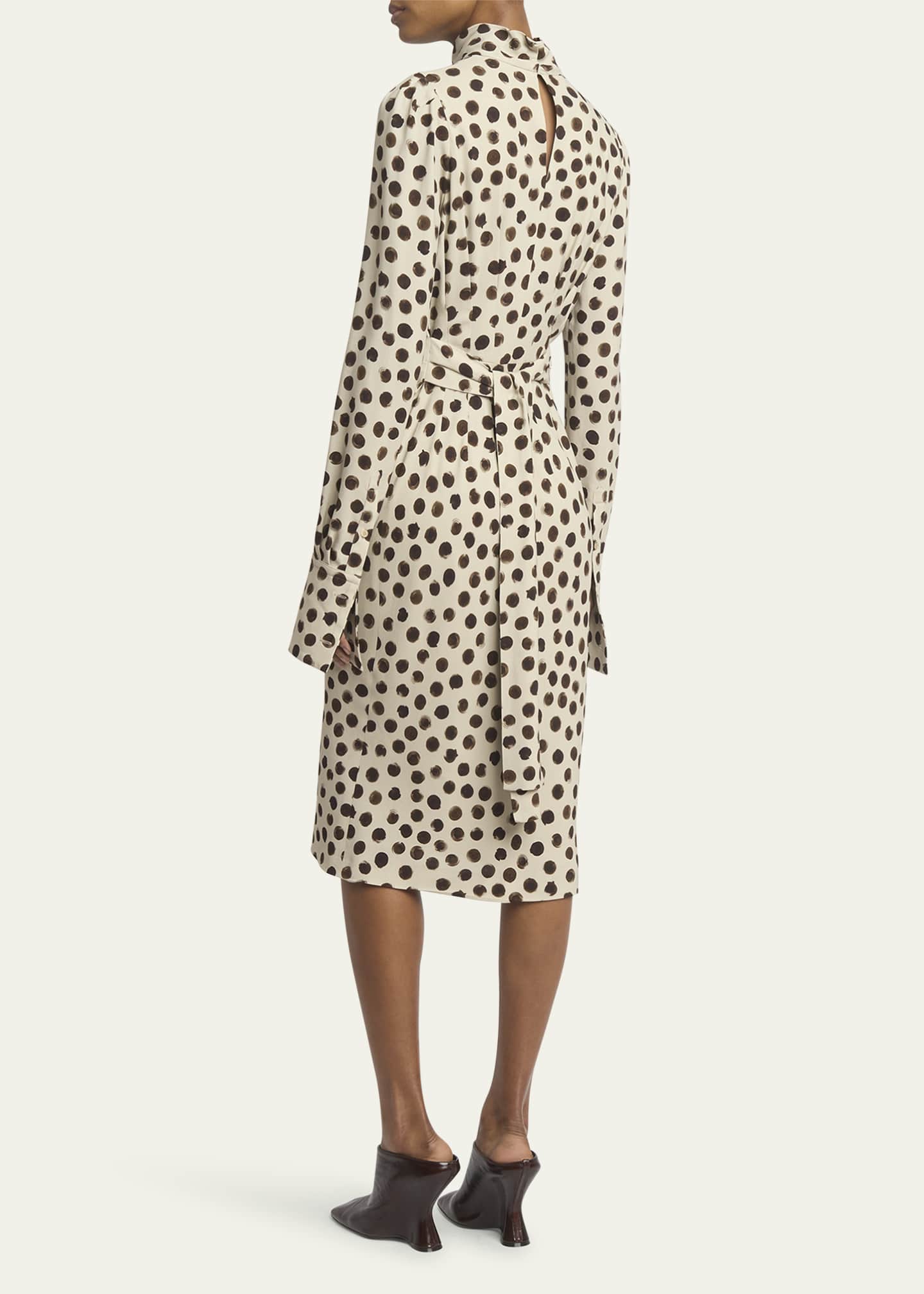 Dries Van Noten Delvet Polka Dot Belted Midi Dress - Bergdorf Goodman