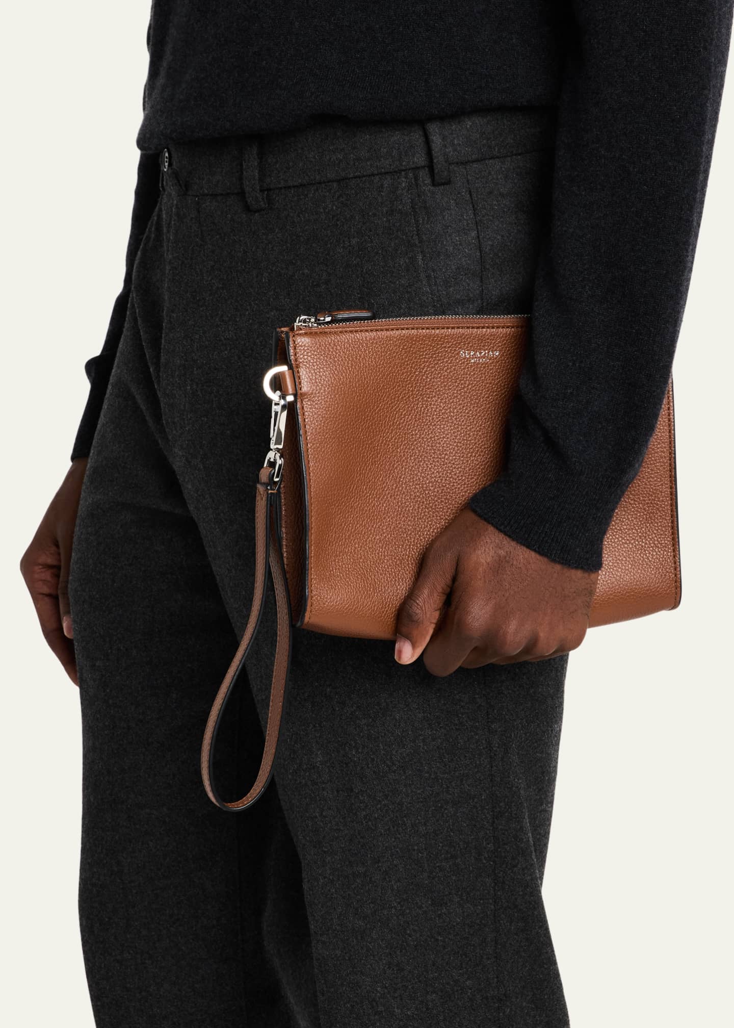 Serapian Men's Leather Top-Zip Clutch Bag - Bergdorf Goodman
