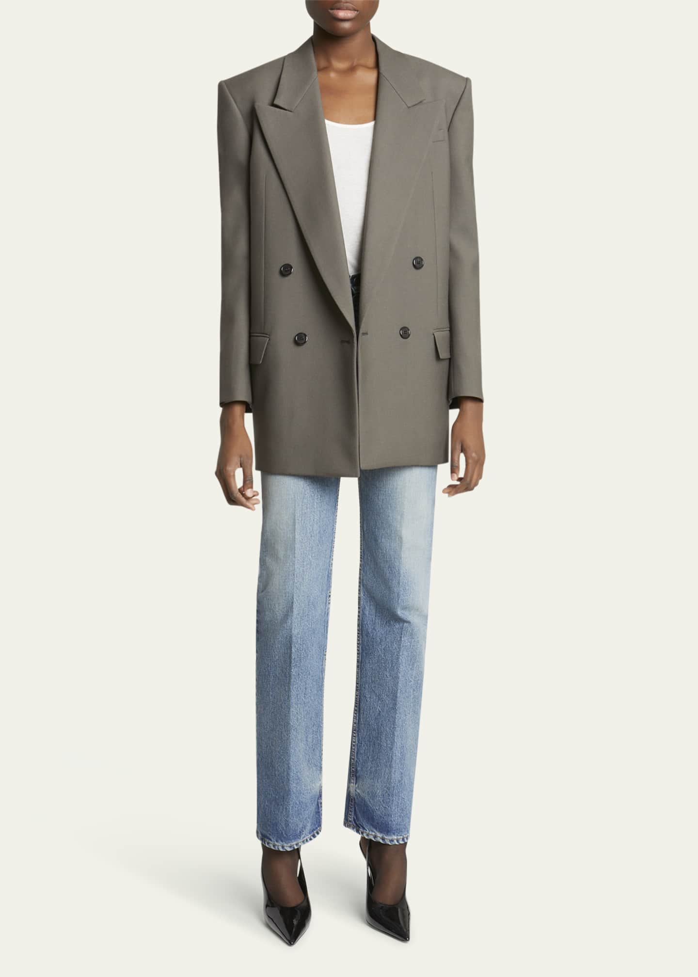 Saint Laurent Double-Breasted Oversize Wool Blazer Jacket - Bergdorf ...