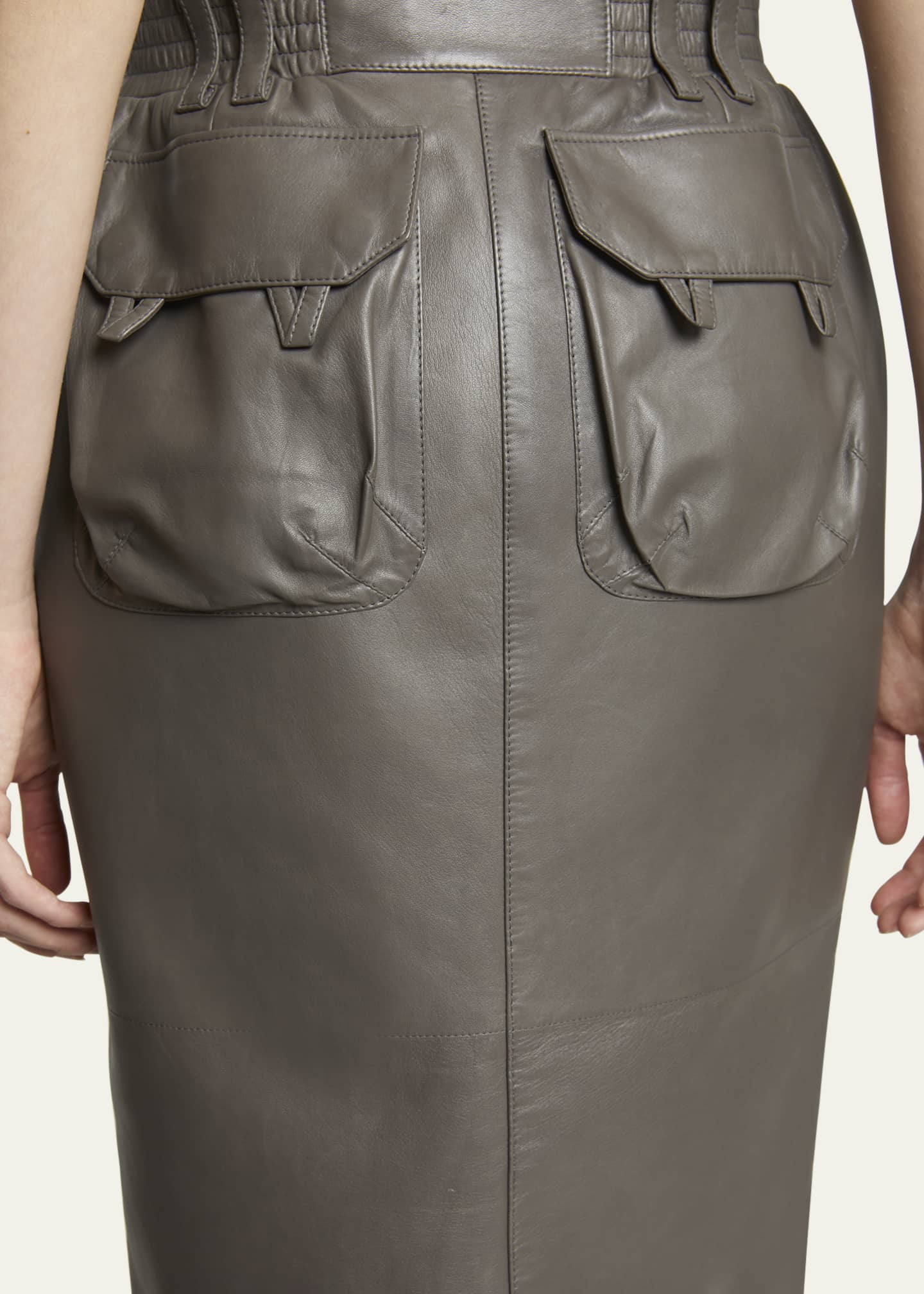 Saint Laurent Leather Pencil Skirt with Patch Pockets - Bergdorf Goodman