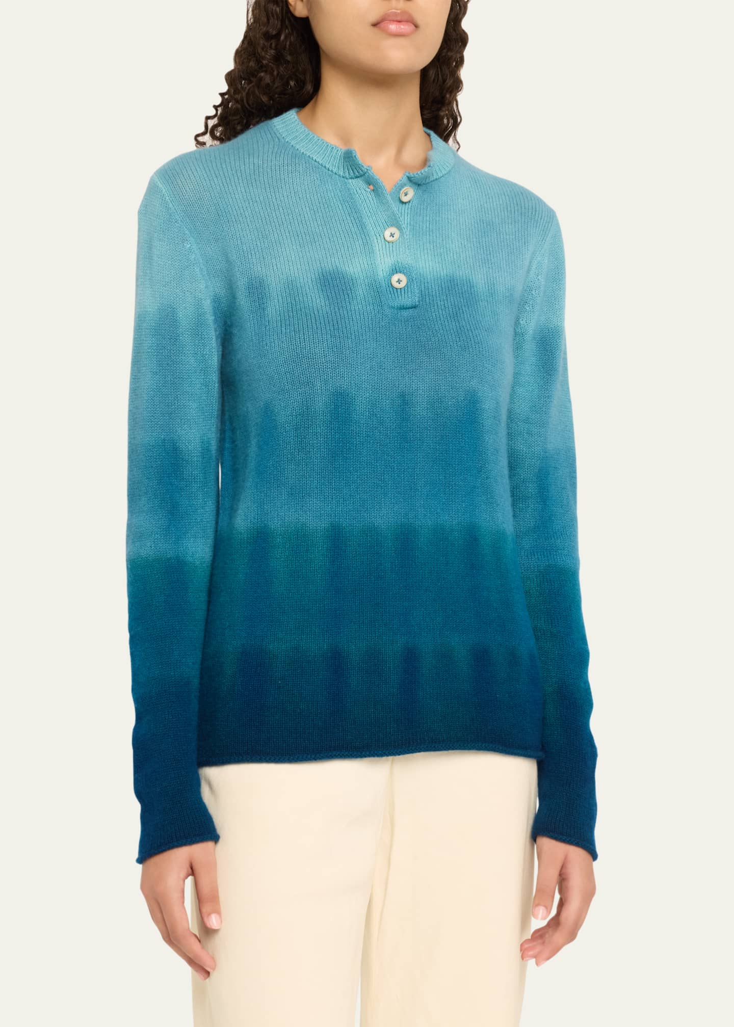 The Elder Statesman Gradient Henley Cashmere Sweater - Bergdorf Goodman