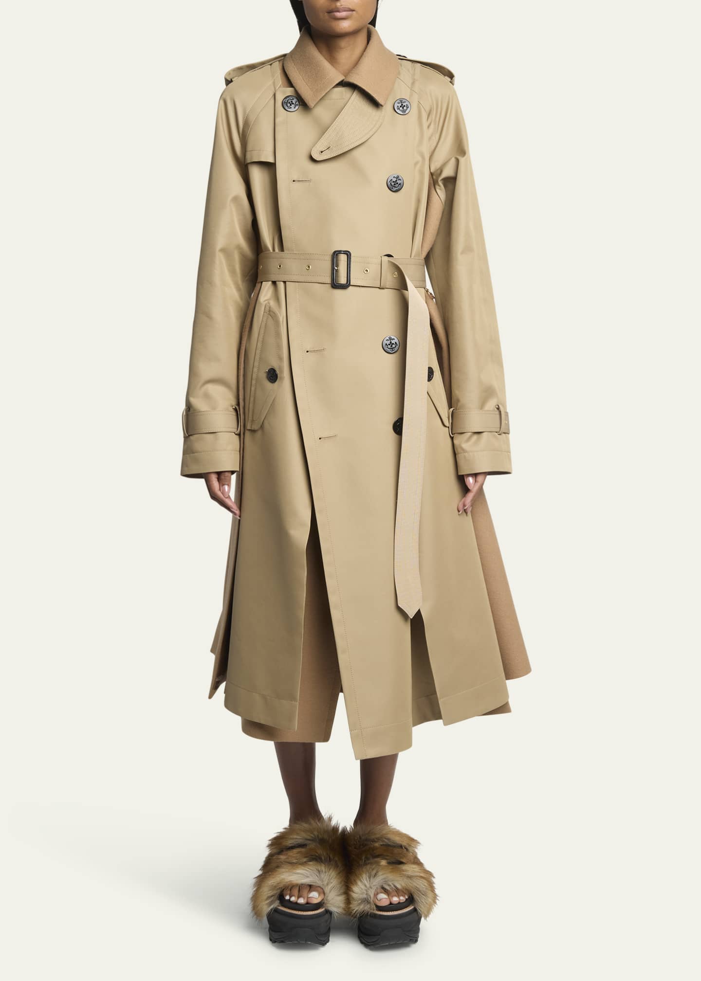 SACAI Hybrid Long Belted Trench Coat - Bergdorf Goodman