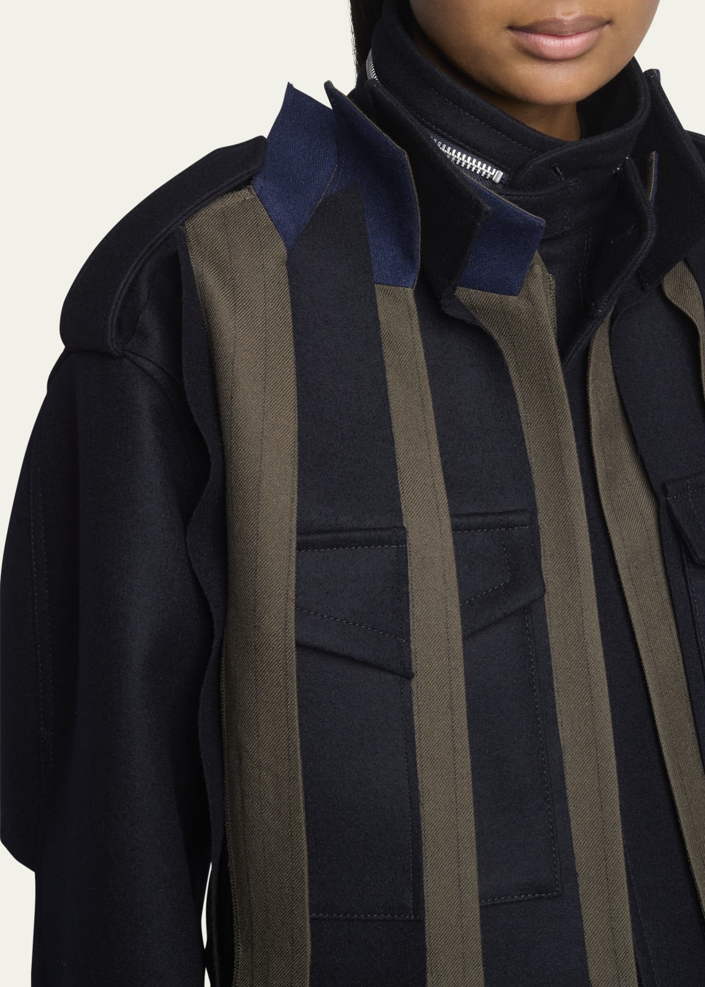 SACAI Two-Tone Multi Layered Wool Cropped Trench Coat - Bergdorf Goodman