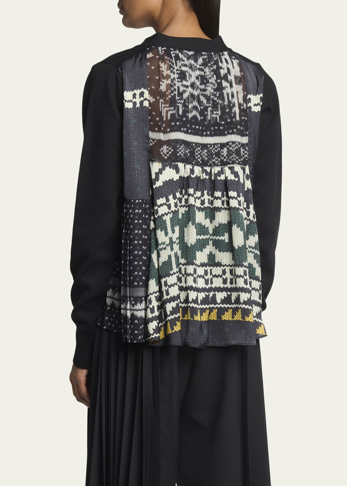 SACAI Fair Isle-Print Pleated Back Cardigan - Bergdorf Goodman