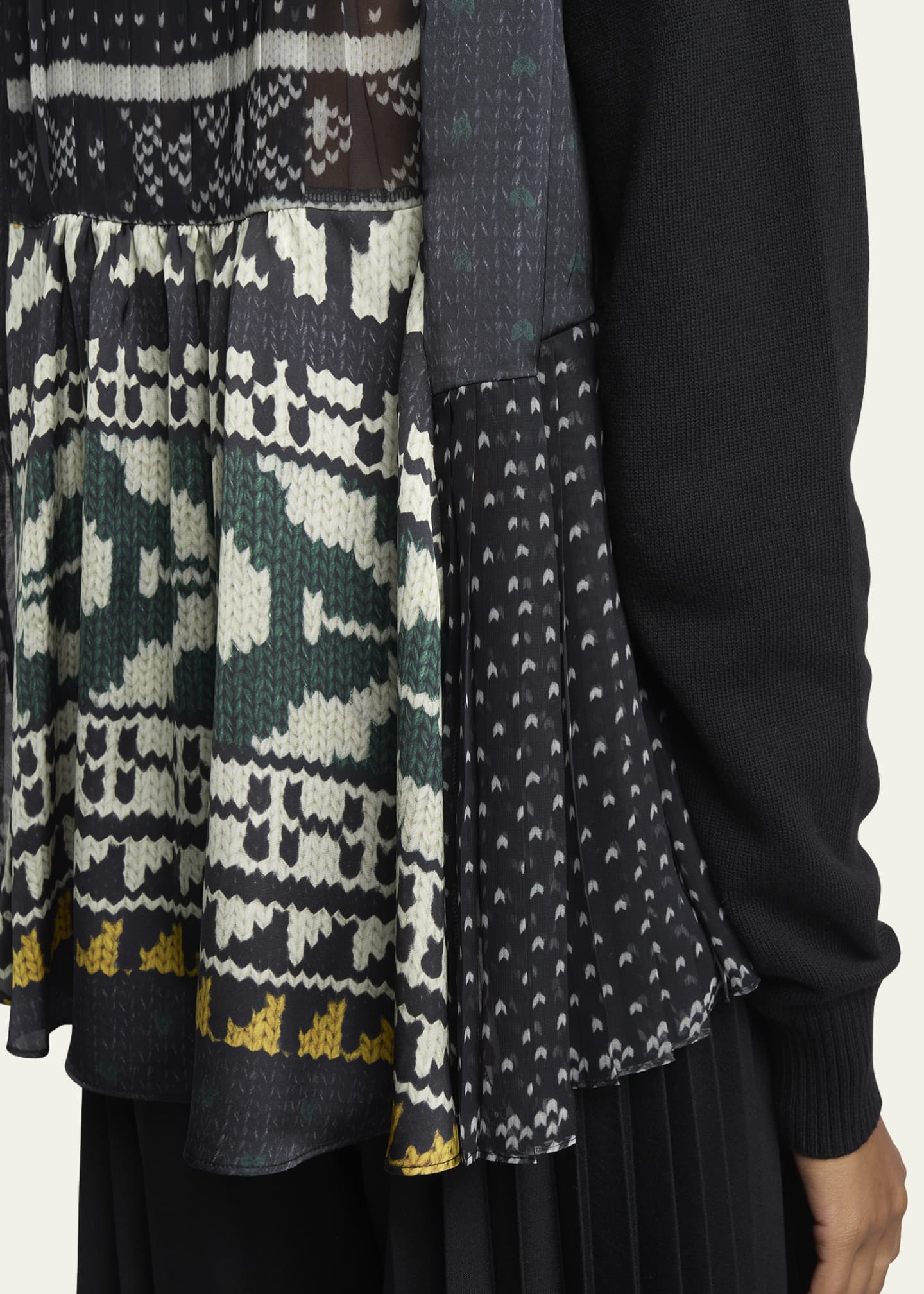 SACAI Fair Isle-Print Pleated Back Cardigan - Bergdorf Goodman
