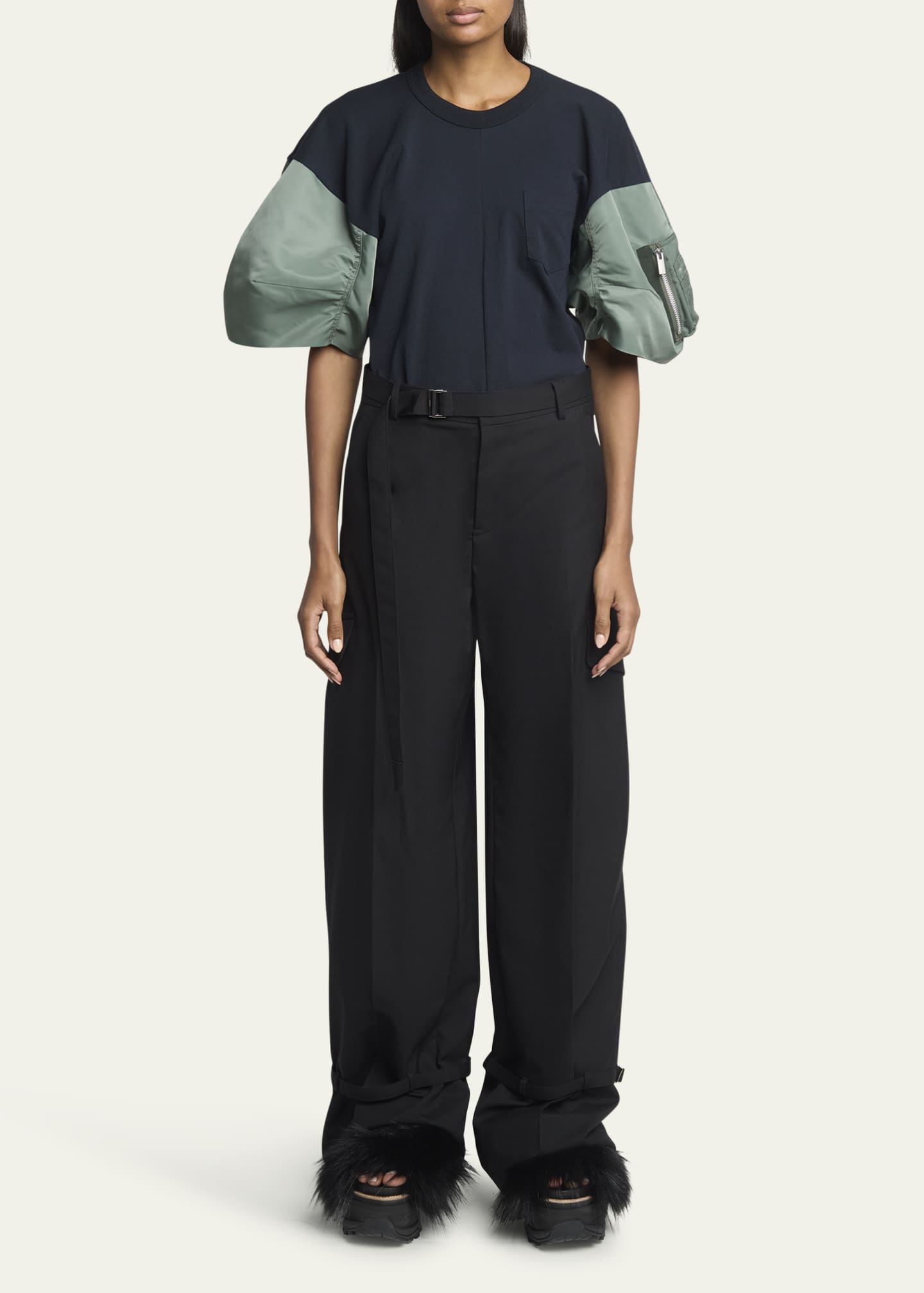 SACAI Belted Tapered Cargo Wool Suiting Pants - Bergdorf Goodman