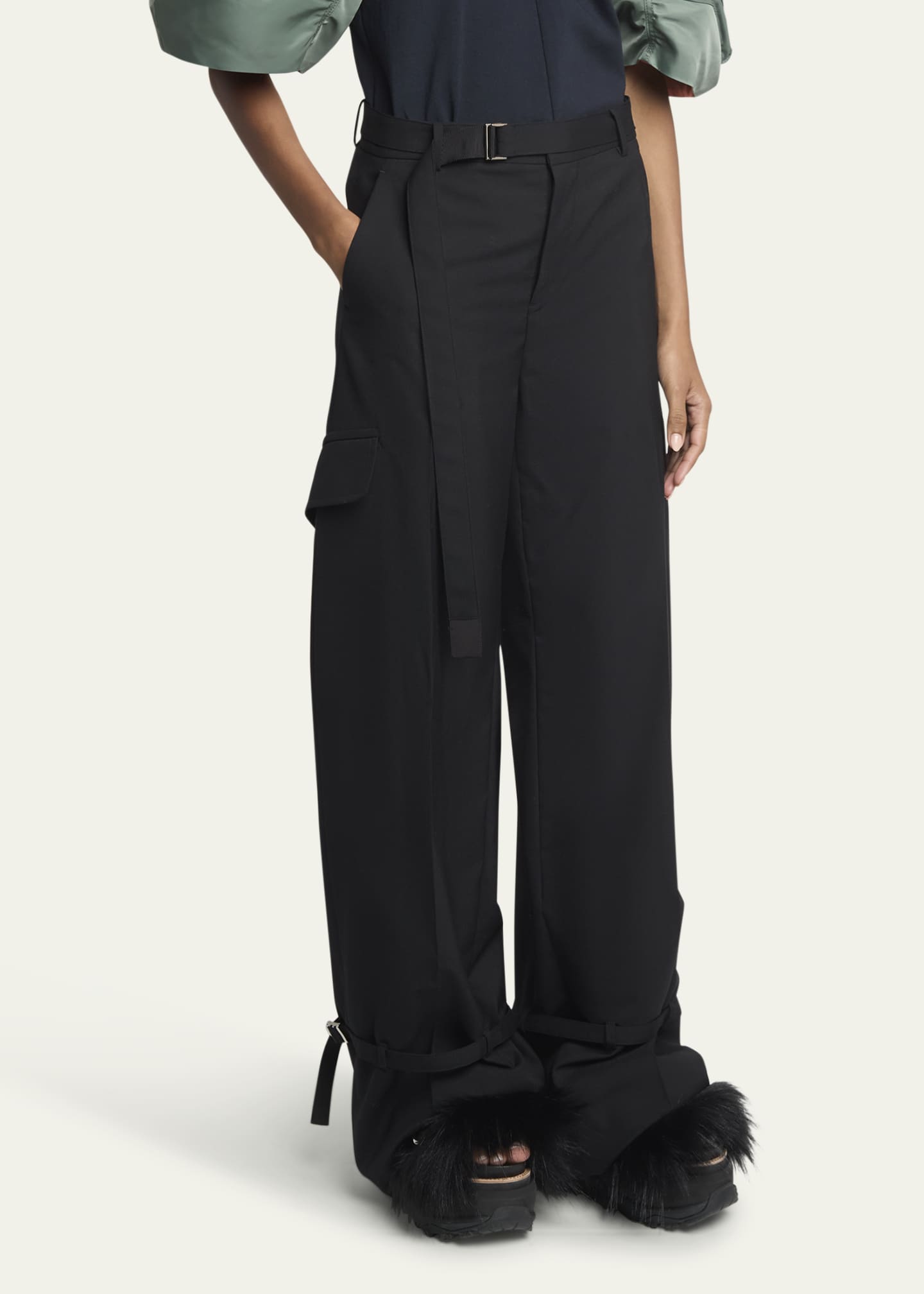 SACAI Belted Tapered Cargo Wool Suiting Pants - Bergdorf Goodman