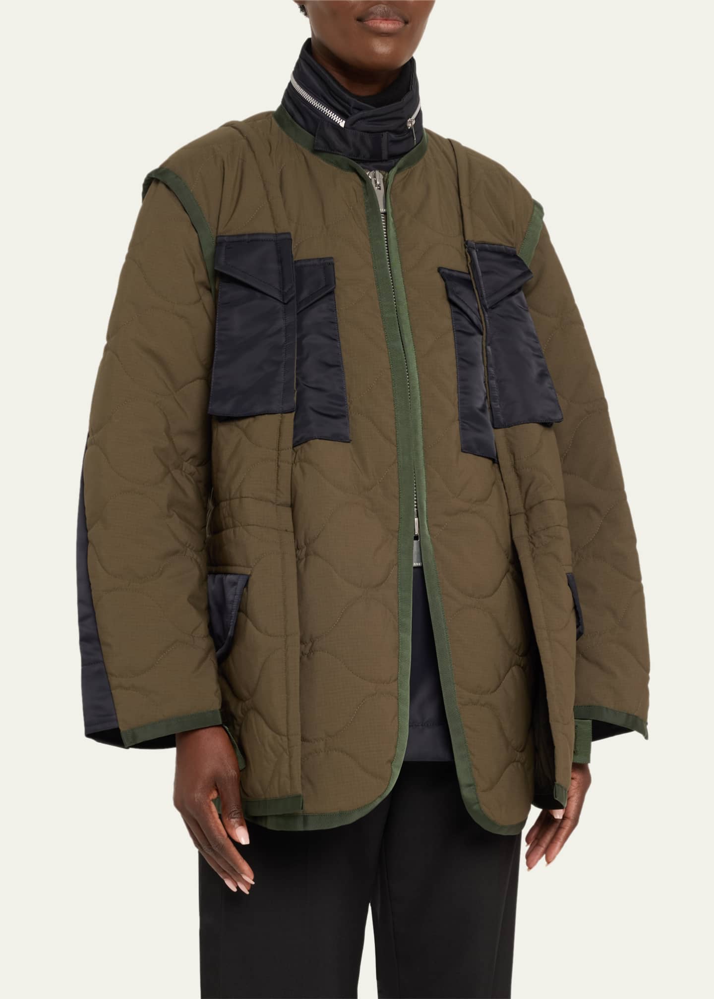 SACAI High-Neck Layered Quilted Jacket - Bergdorf Goodman
