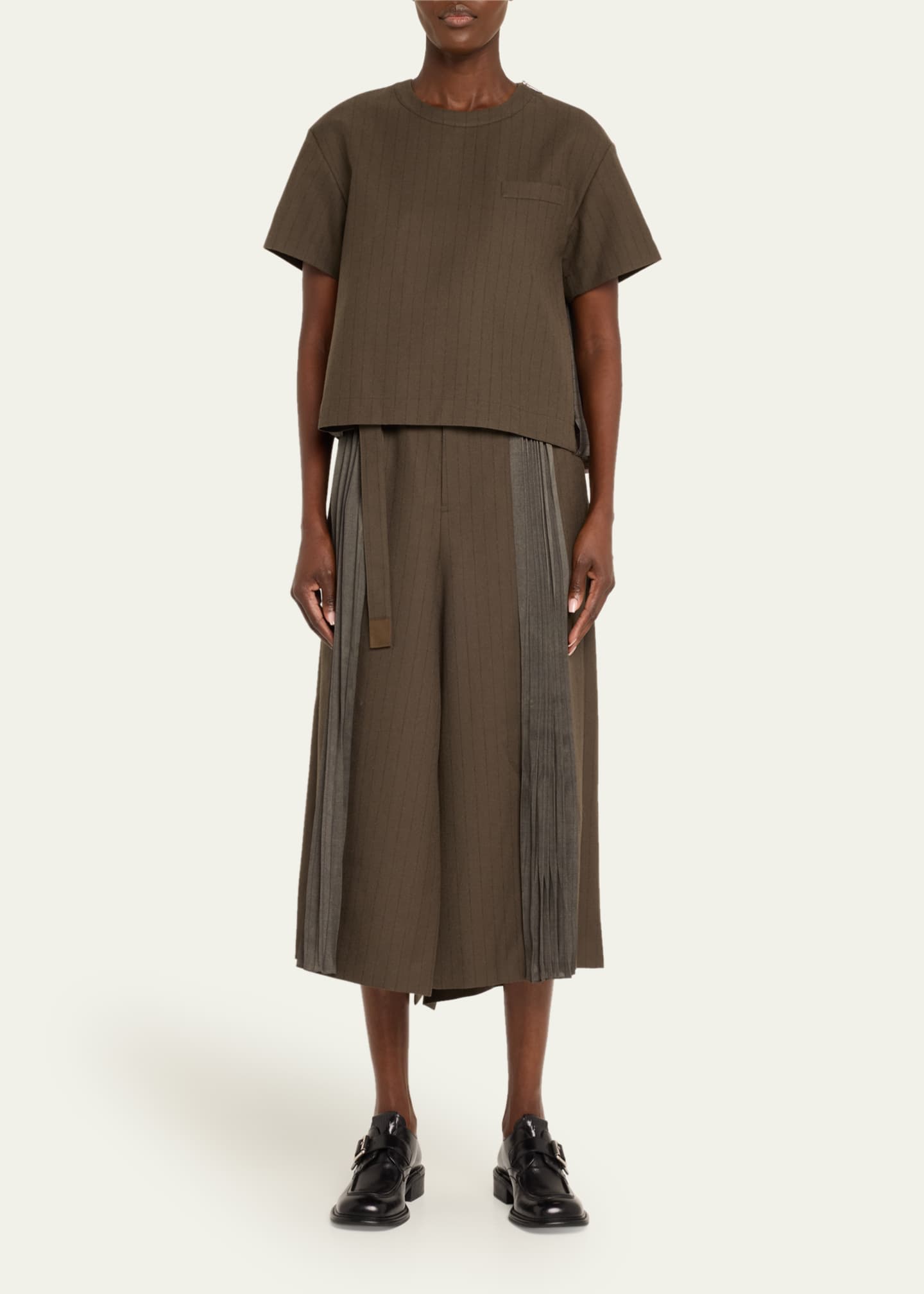 SACAI Chalk Stripe Zip Shoulder Wool Top - Bergdorf Goodman