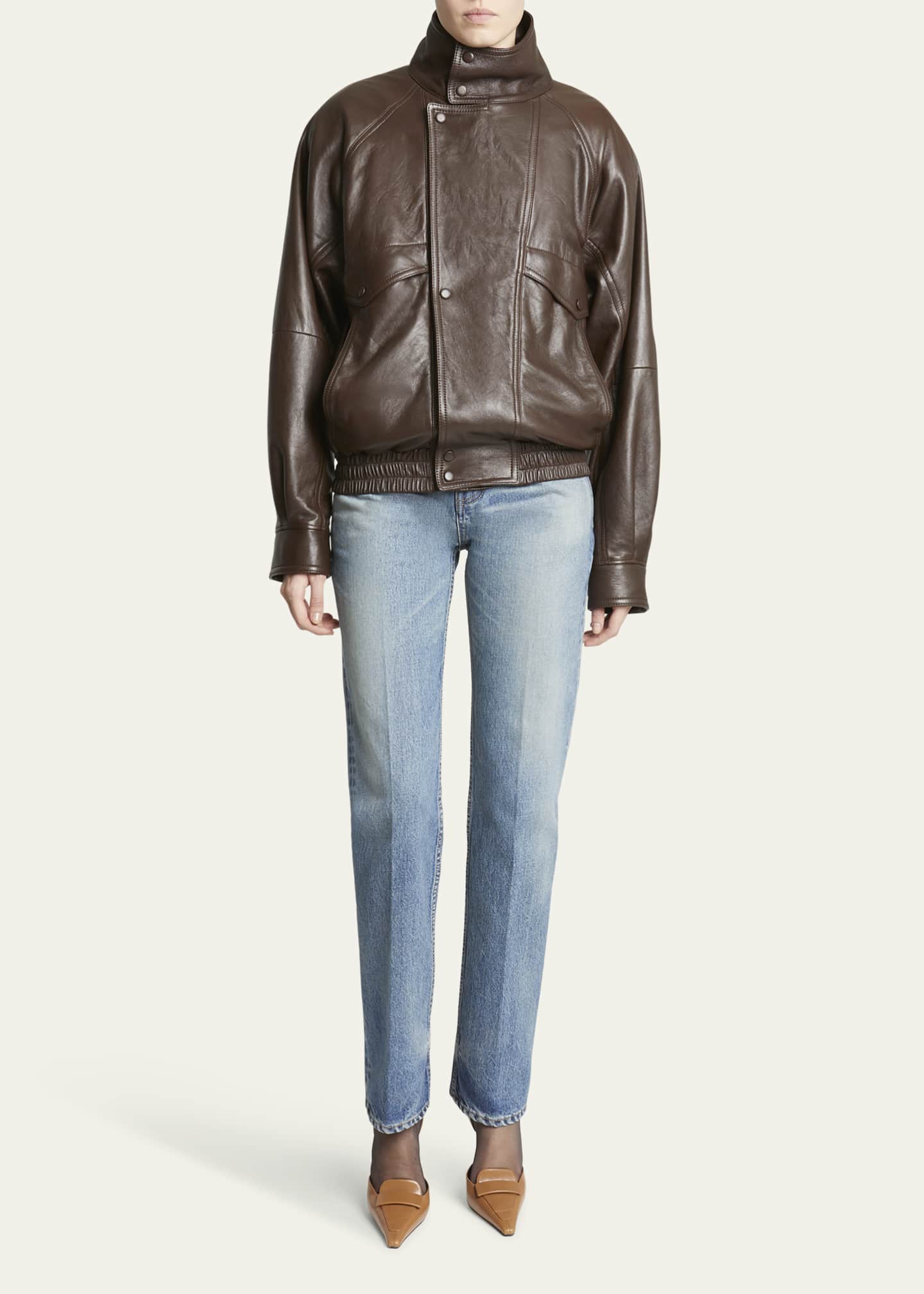 Saint Laurent Oversized High-Neck Leather Jacket - Bergdorf Goodman