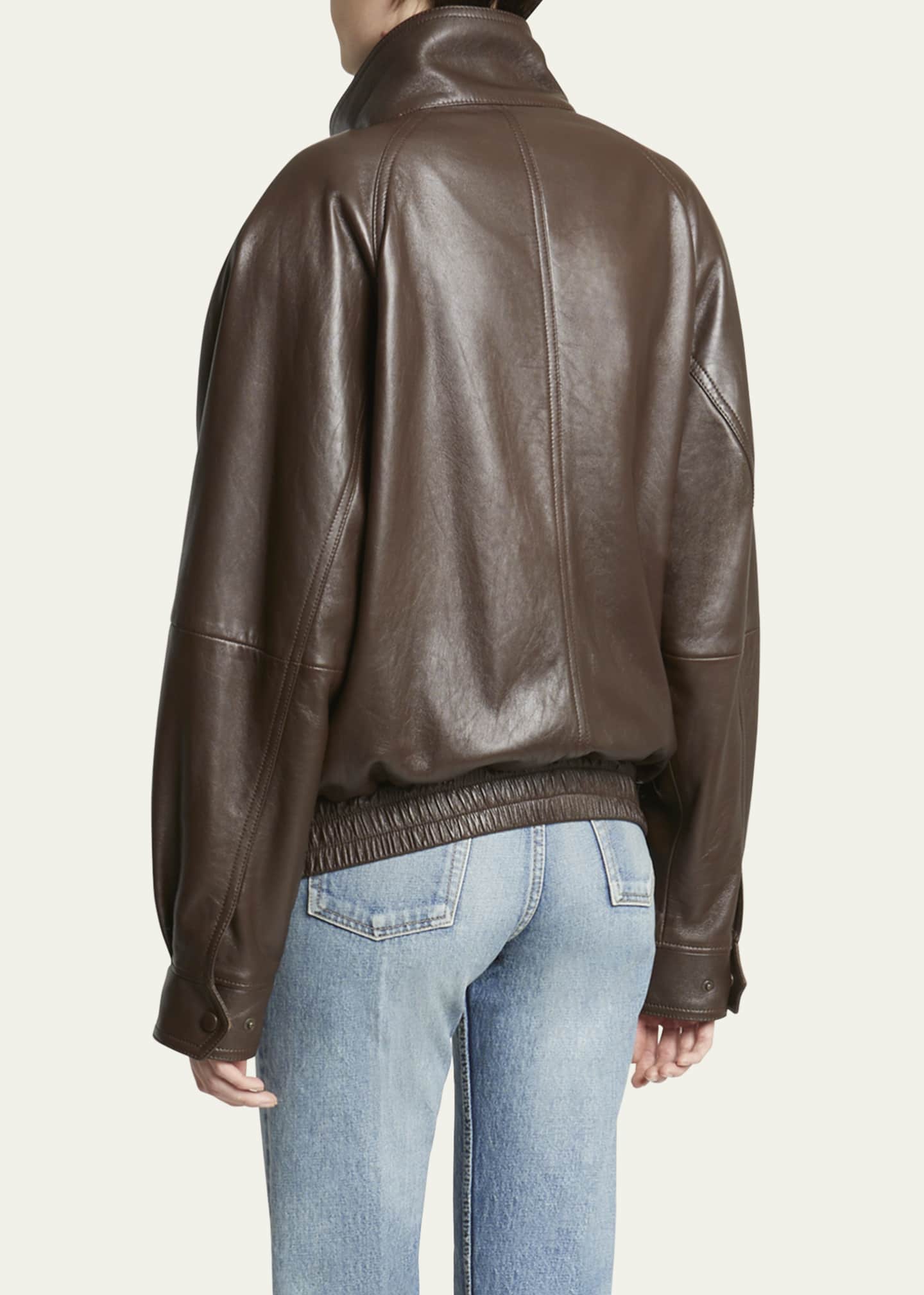 Saint Laurent Oversized High-Neck Leather Jacket - Bergdorf Goodman
