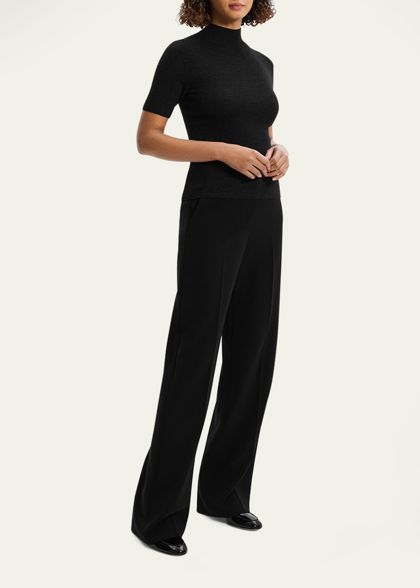 Theory Leenda Regal Merino Wool Short-Sleeve Mock-Neck Top - Bergdorf ...