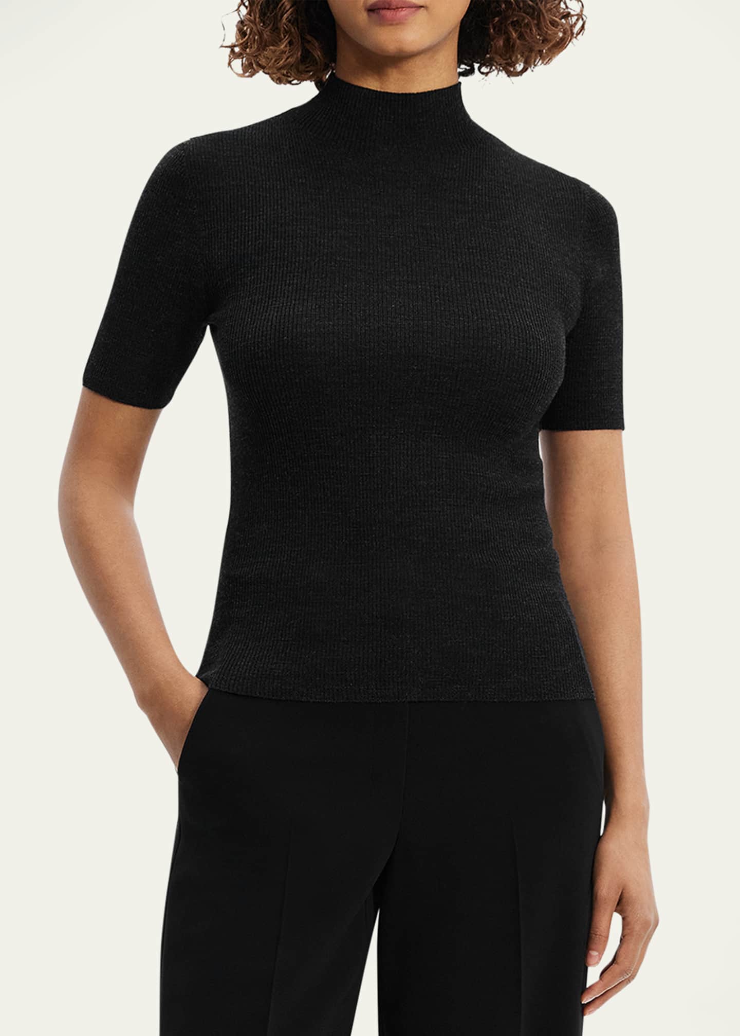 Theory Leenda Regal Merino Wool Short-Sleeve Mock-Neck Top - Bergdorf ...