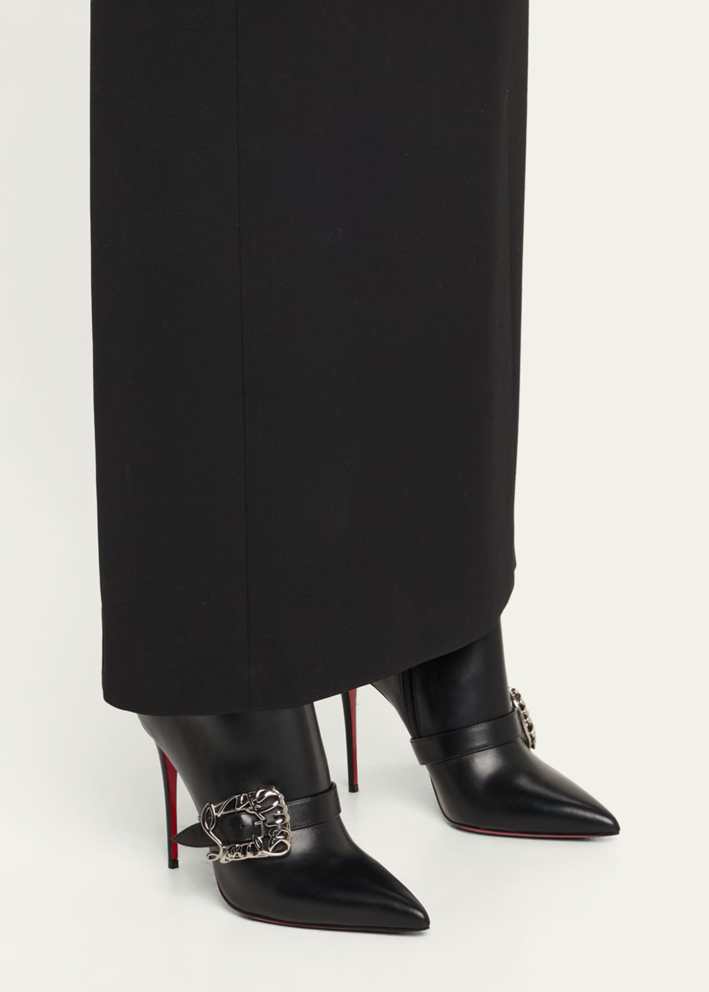 Christian Louboutin Leather Buckles Red Sole Stiletto Booties ...