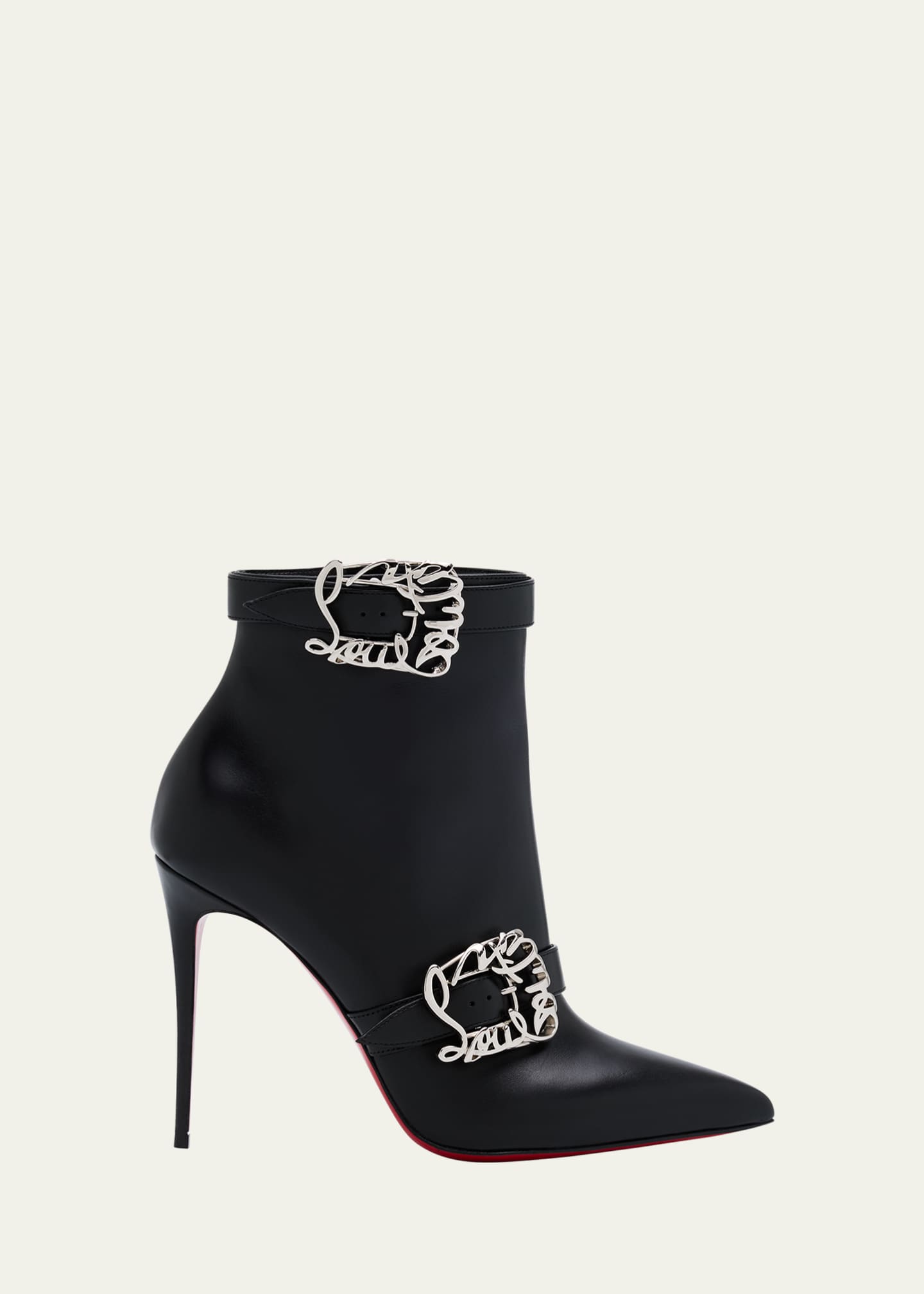 Christian Louboutin Leather Buckles Red Sole Stiletto Booties ...