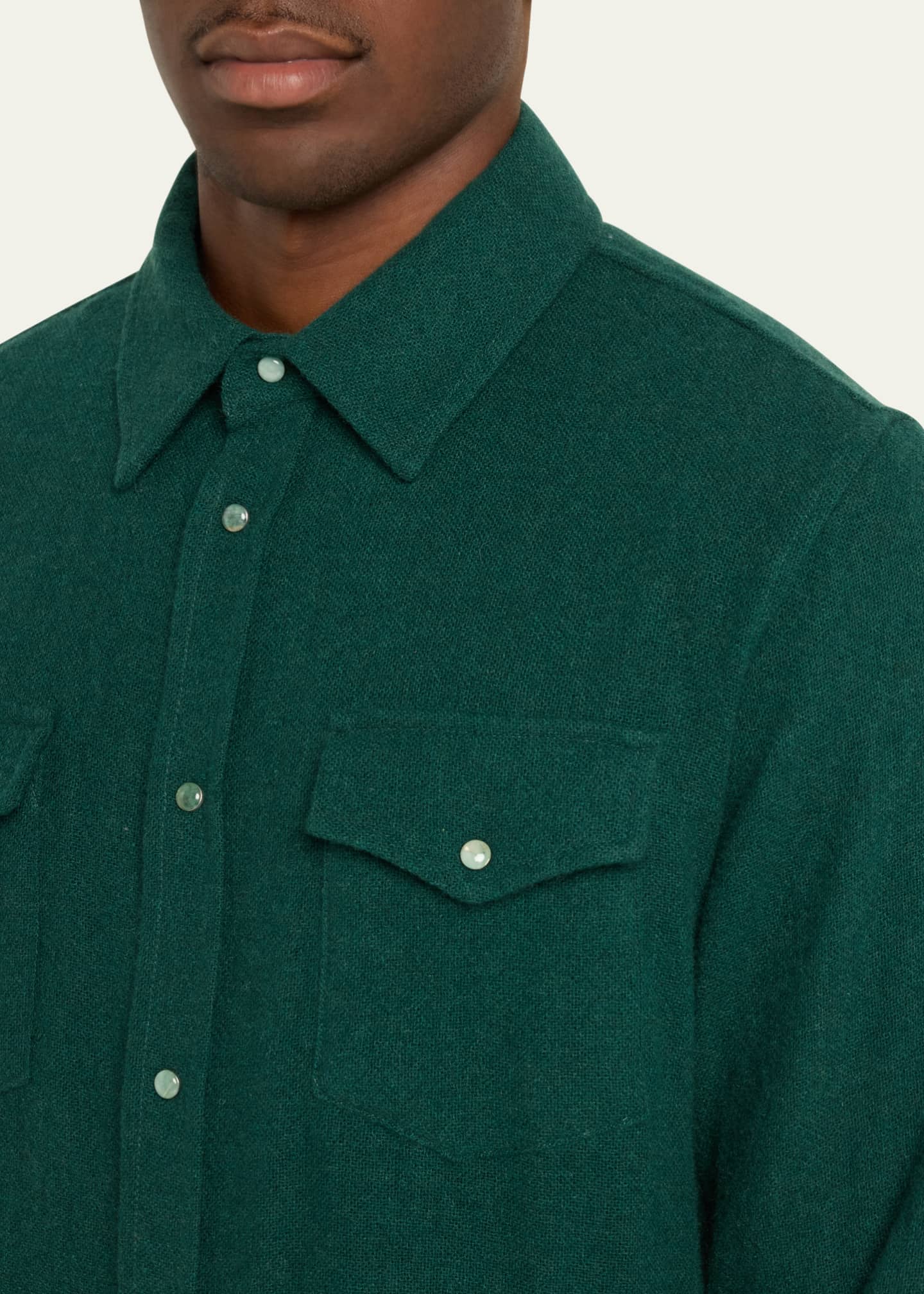 God's True Cashmere Men's Cashmere Gauze Shirt with Emerald Snaps ...