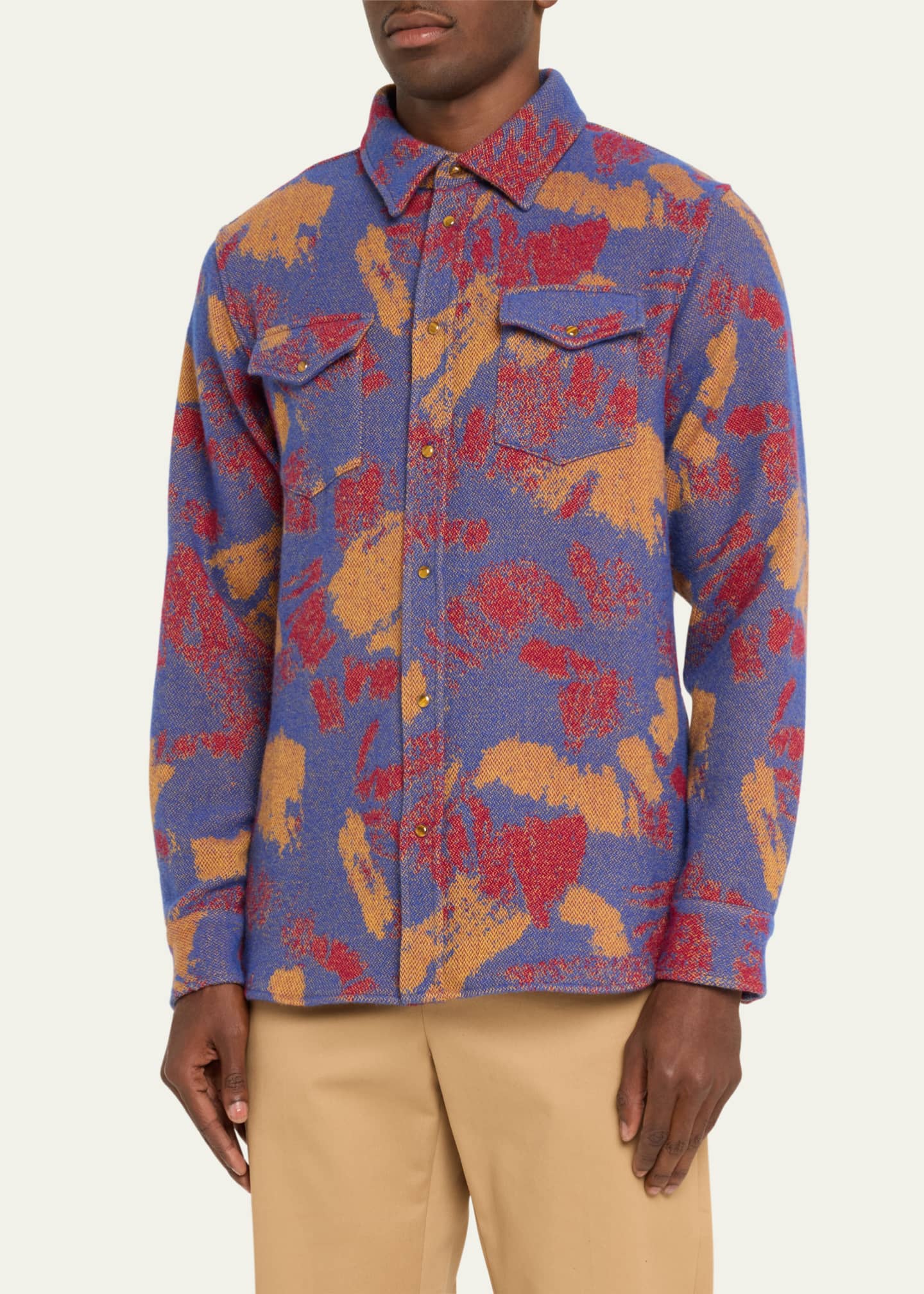 God's True Cashmere Men's Jacquard Cashmere Shirt with Tiger's Eye ...