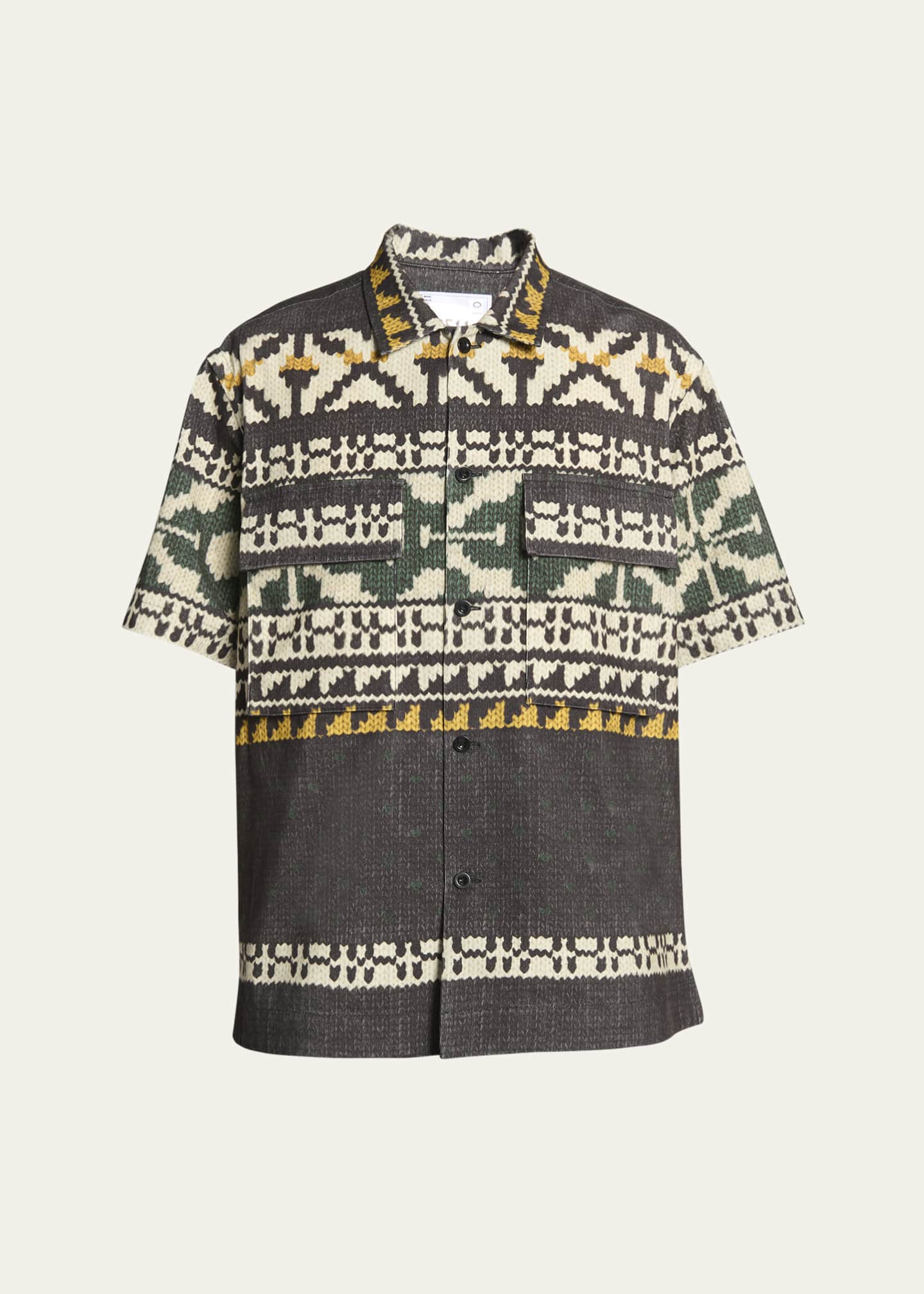 SACAI Men's Fair Isle Knit-Print Cotton Shirt - Bergdorf Goodman