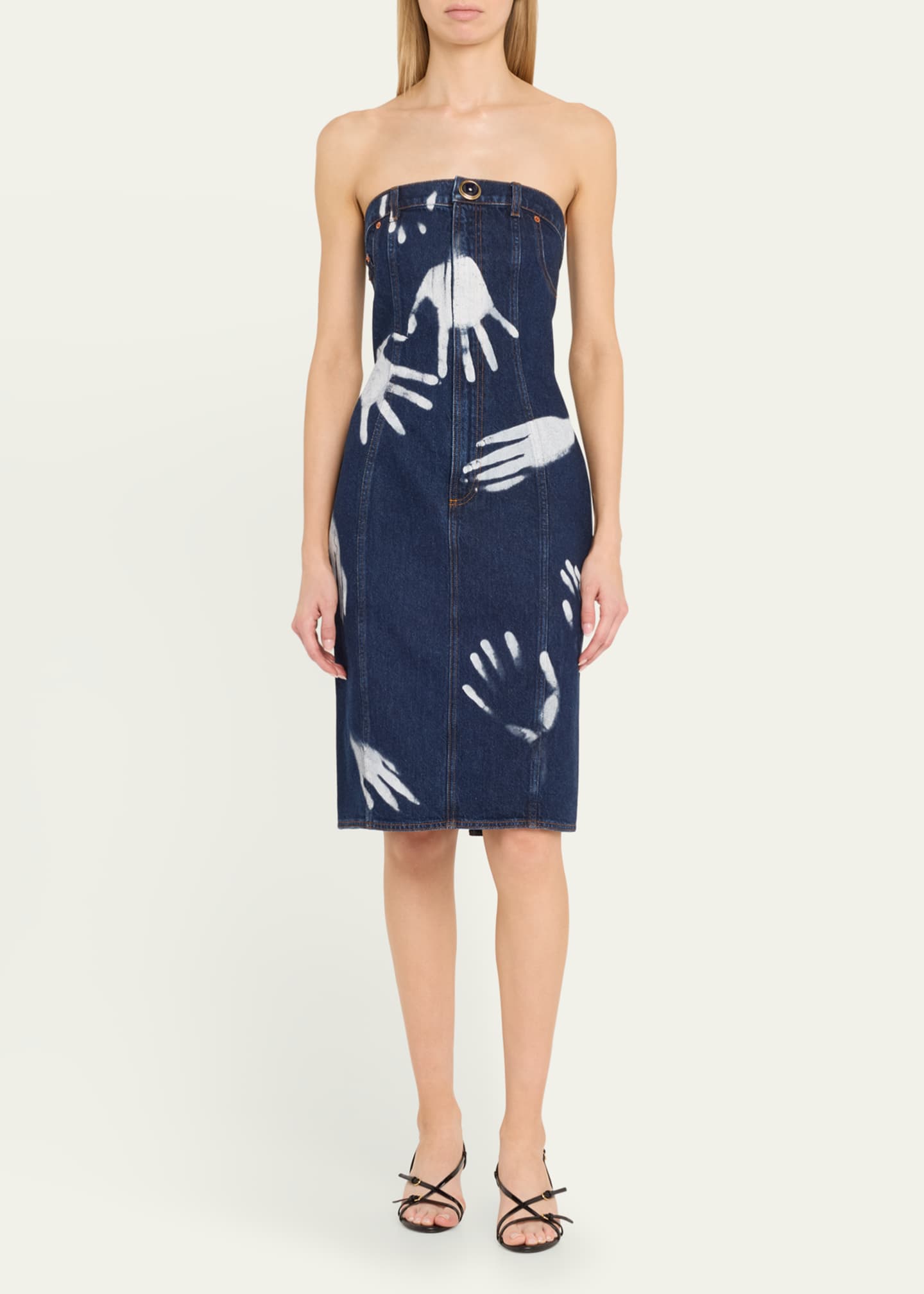 AREA Handprint Strapless Denim Dress - Bergdorf Goodman