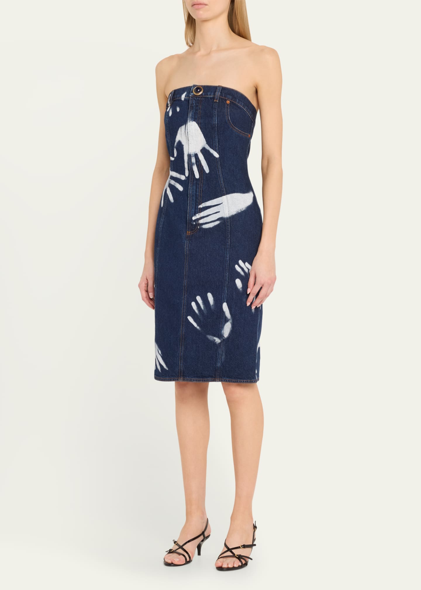 AREA Handprint Strapless Denim Dress - Bergdorf Goodman