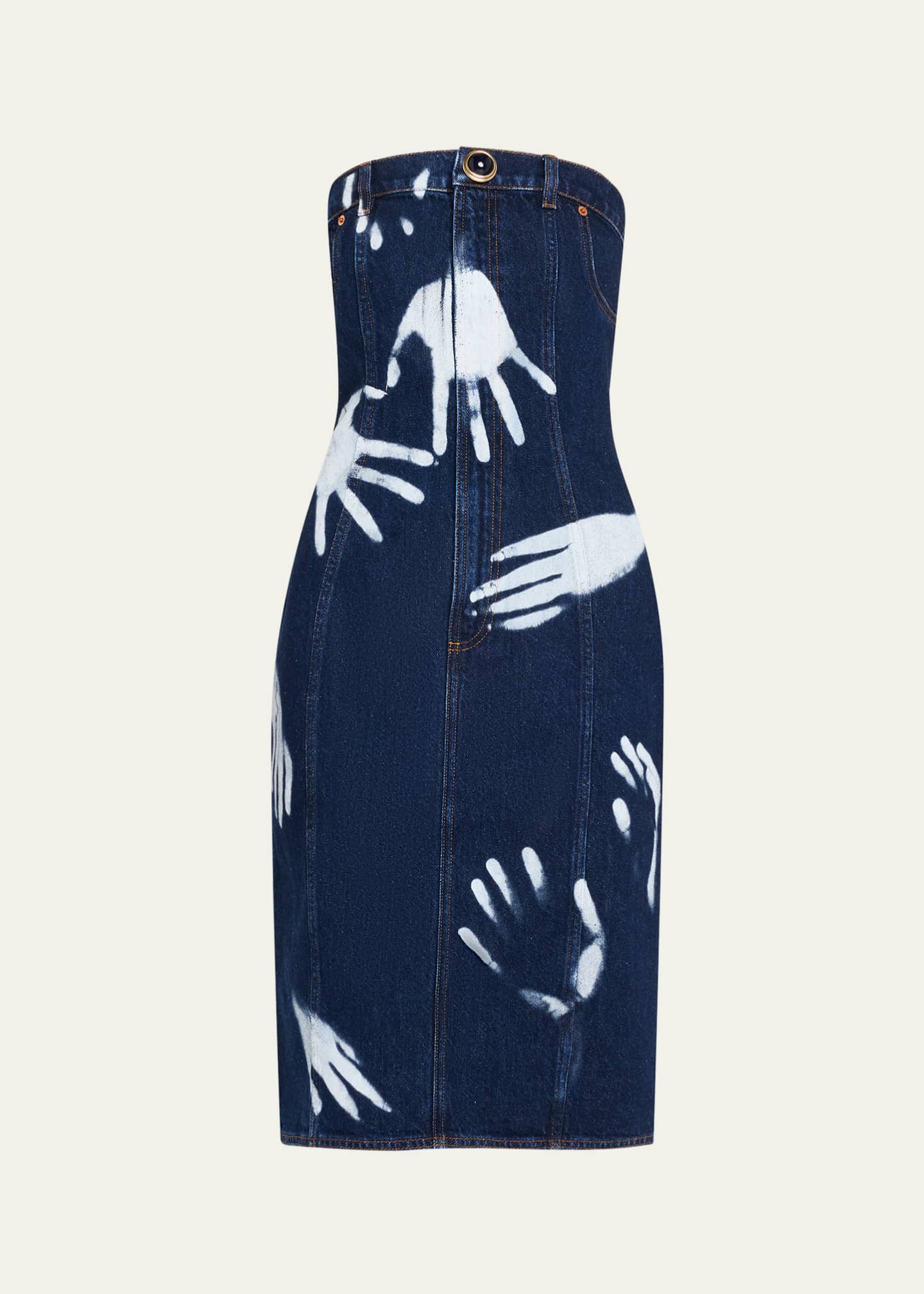AREA Handprint Strapless Denim Dress - Bergdorf Goodman