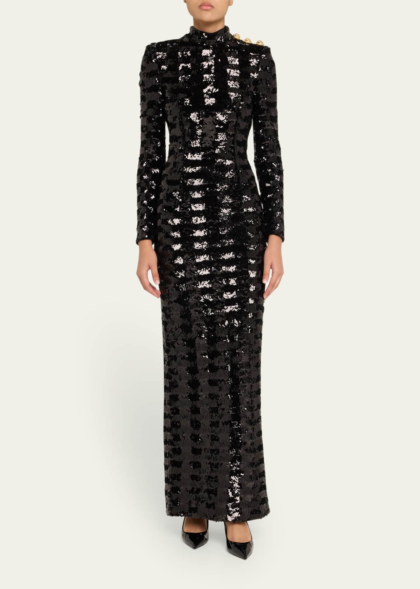 Balmain Three-Button Sequin Embroidered Backless Gown - Bergdorf Goodman