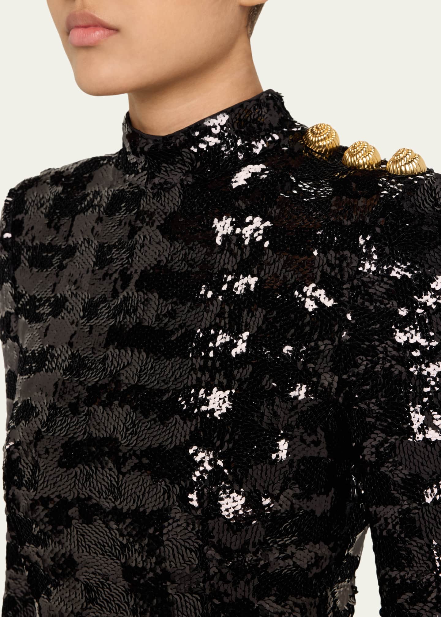 Balmain Three-Button Sequin Embroidered Backless Gown - Bergdorf Goodman