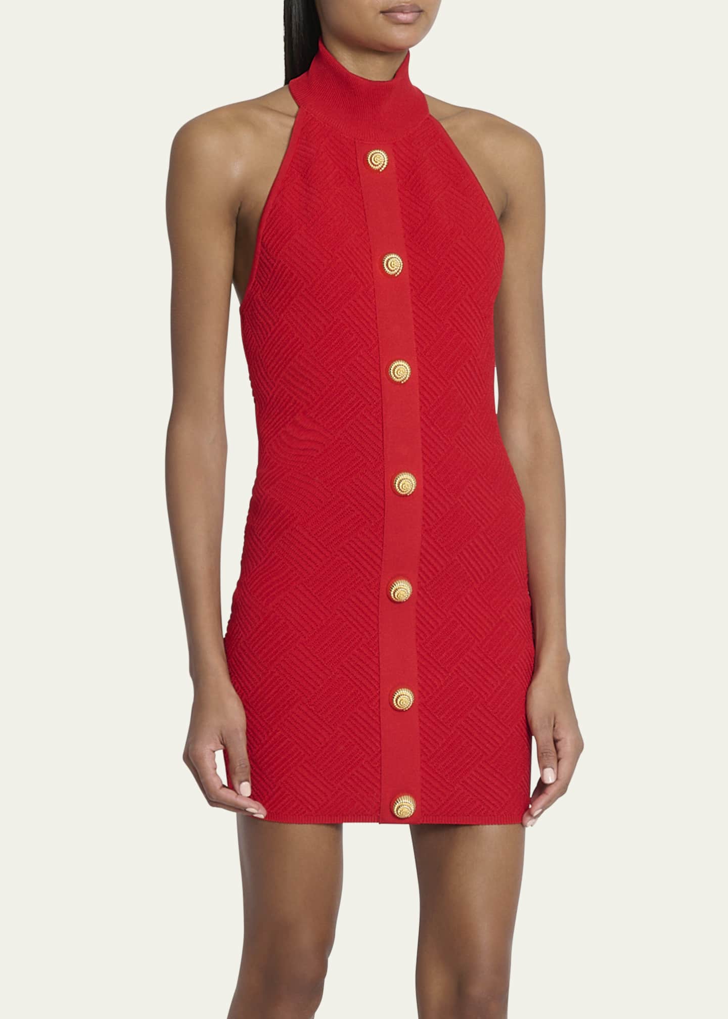 Balmain Halter Vichy Knit Mini Dress - Bergdorf Goodman
