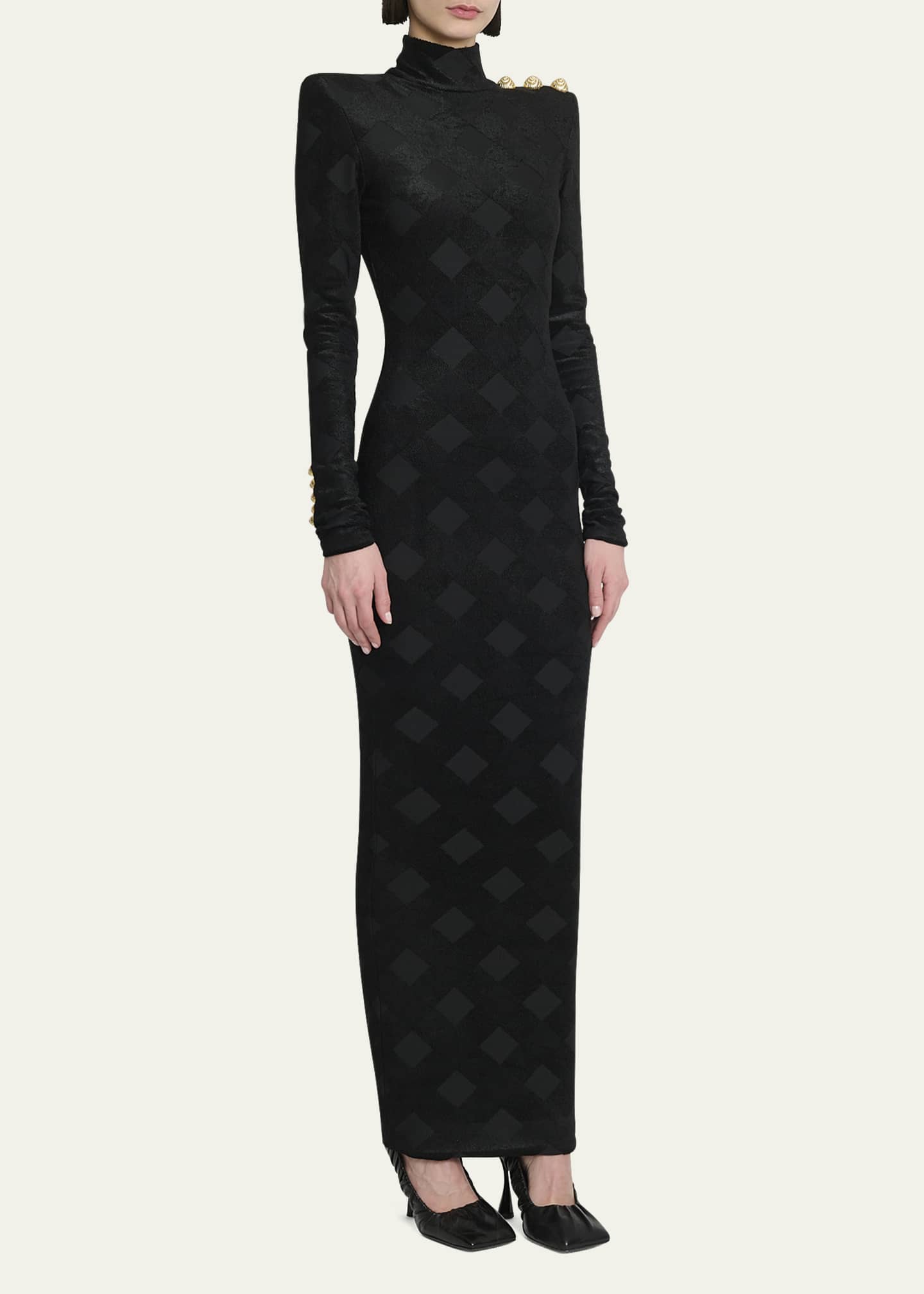 Balmain Bodycon Button-Embellished Diamond Maxi Dress - Bergdorf Goodman