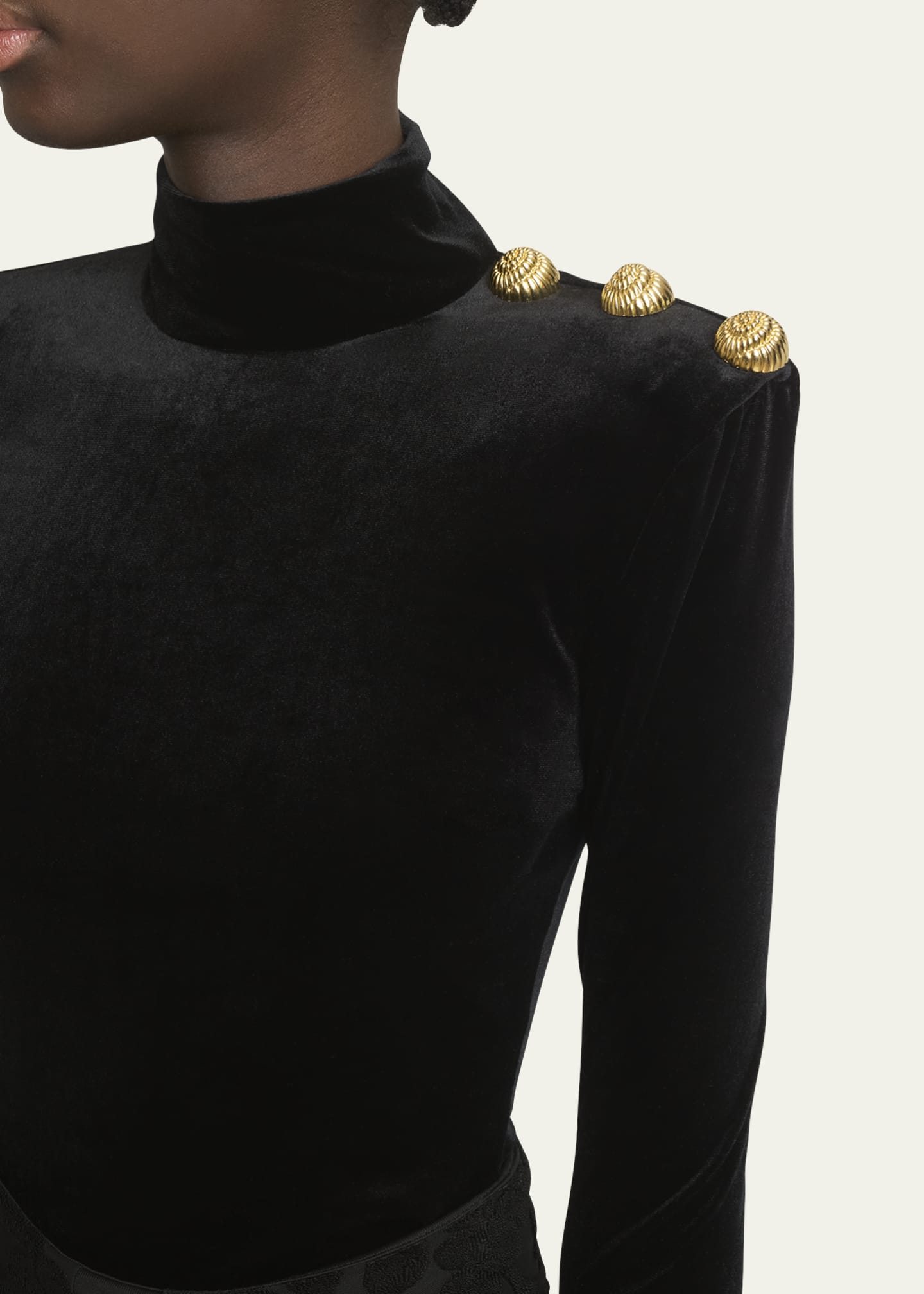 Balmain Buttoned High-Neck Velvet Top - Bergdorf Goodman