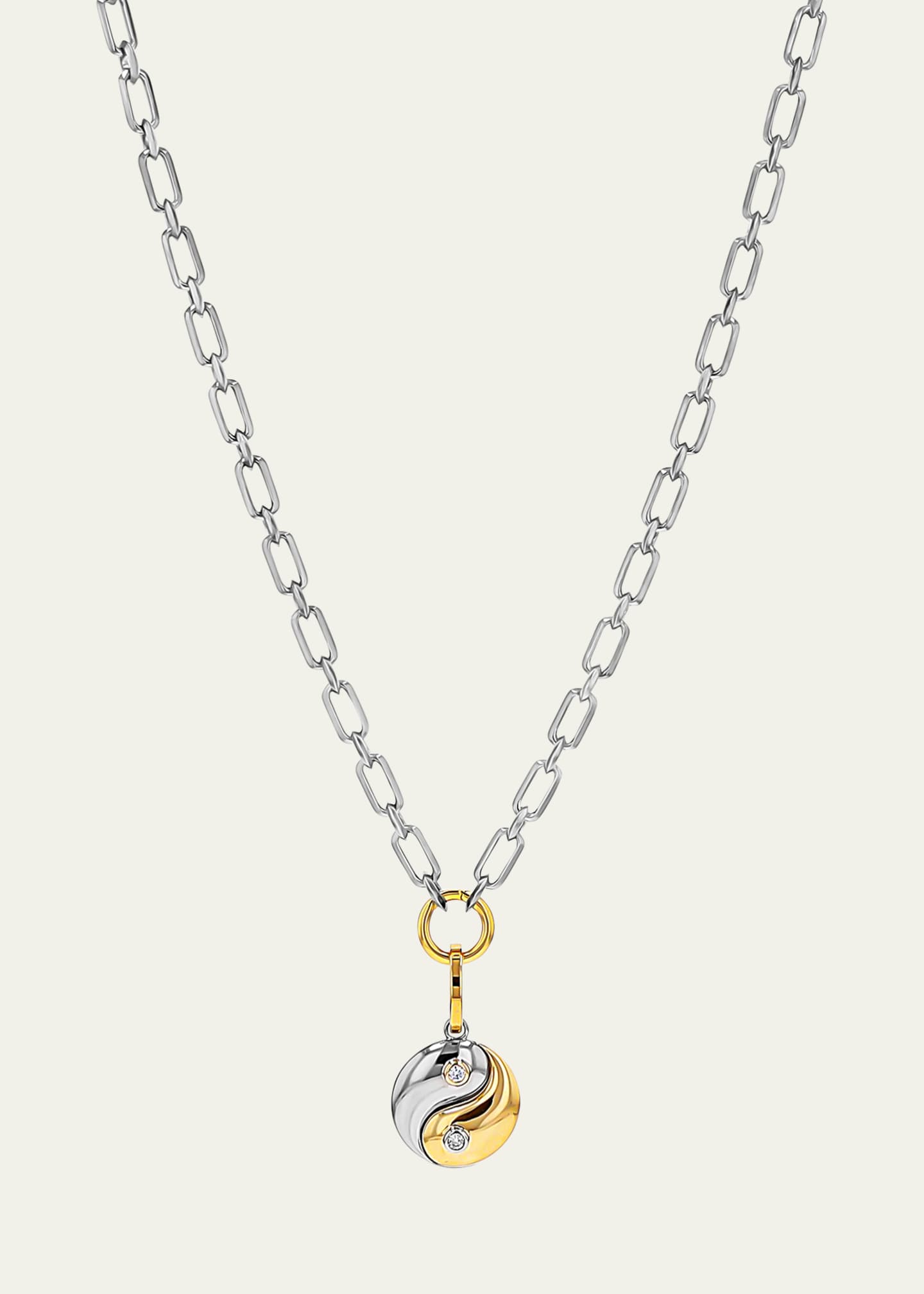 Sheryl Lowe Two-Tone Bezel Diamond Yin-Yang Pendant Necklace on Soho Link Chain - Bergdorf Goodman