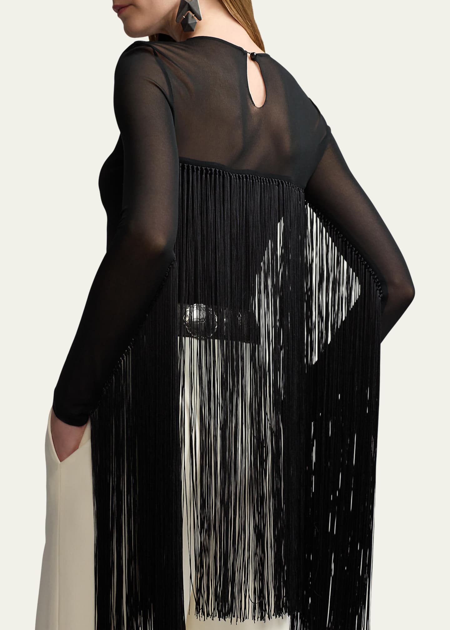 Ralph Lauren Collection Fringe-Trim Sheer Knit Top - Bergdorf Goodman