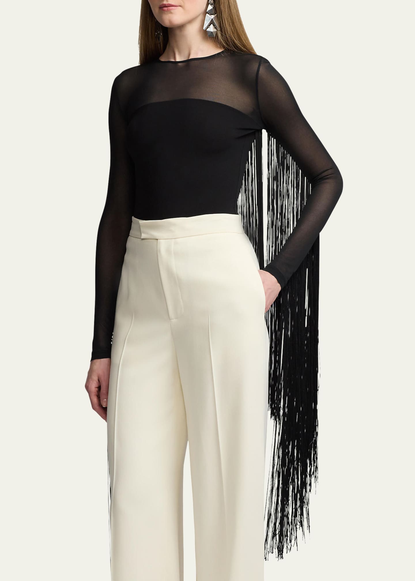 Ralph Lauren Collection Fringe-Trim Sheer Knit Top - Bergdorf Goodman