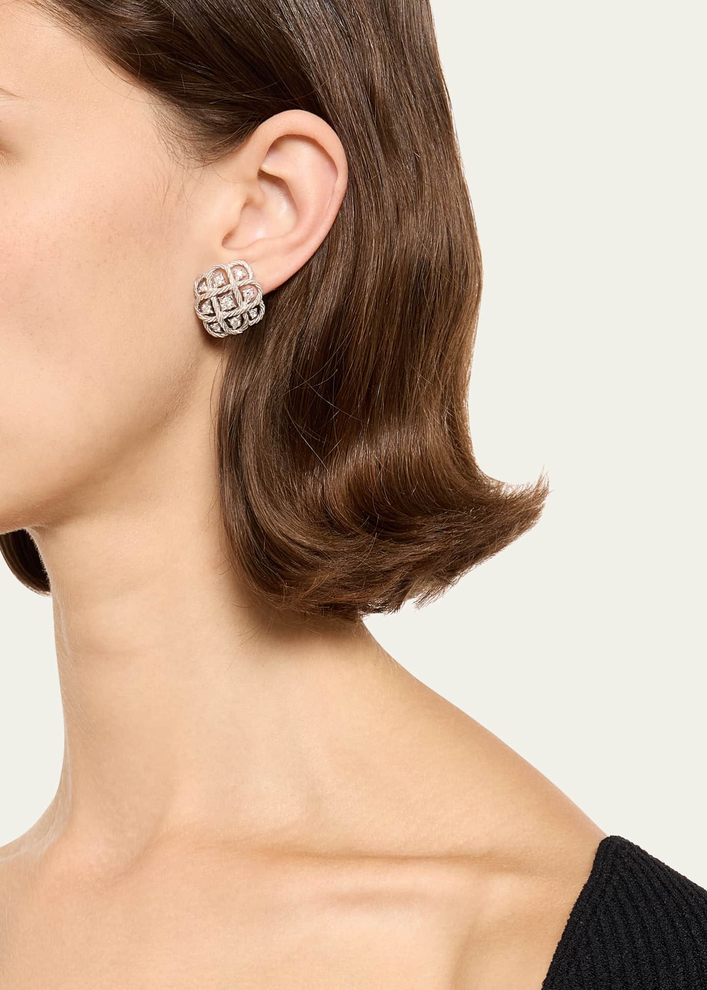 Buccellati Etoilee 18K White Gold Diamond Button Earrings - Bergdorf ...